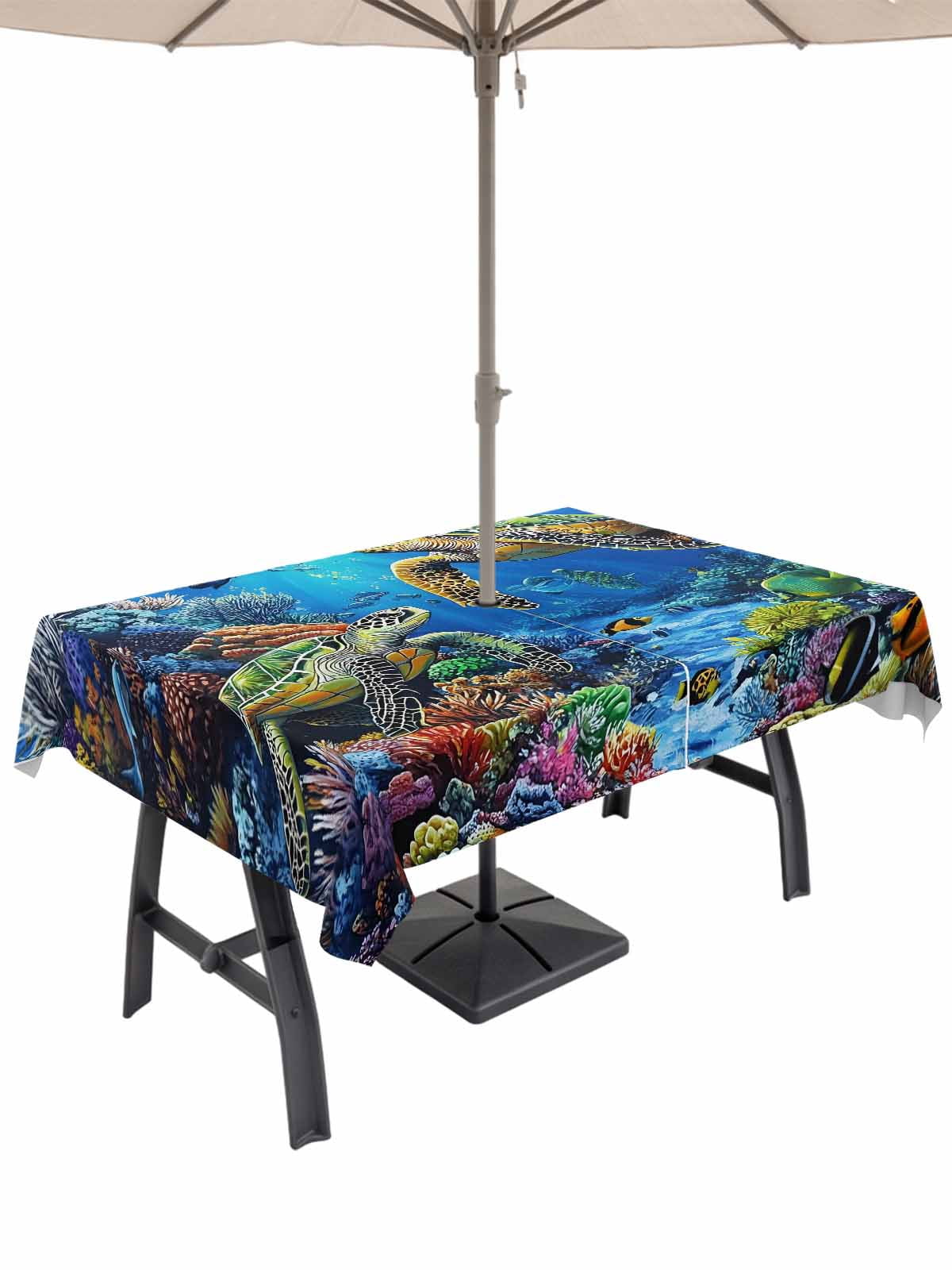 52x70 Inch Outdoor Tablecloth with Umbrella Hole Zipper Rectangle Blue ...
