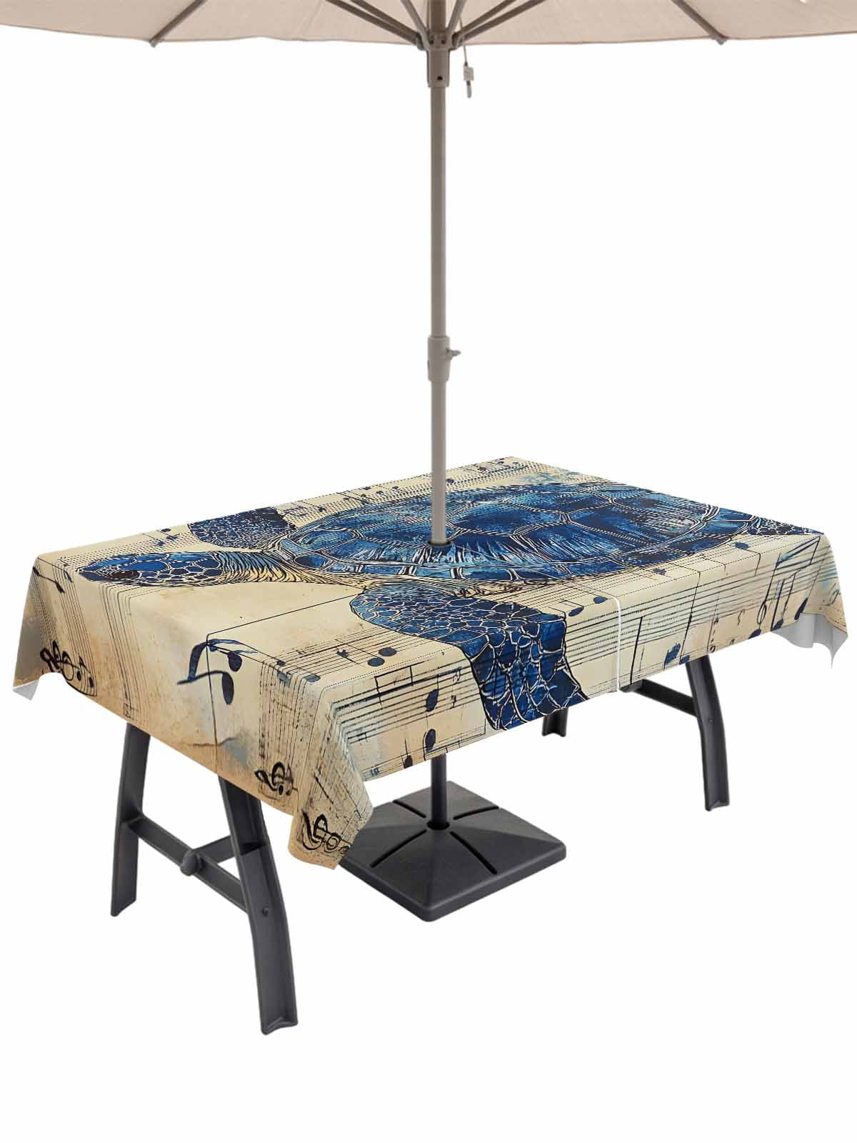 52x70 Inch Outdoor Tablecloth with Umbrella Hole Zipper Rectangle Blue ...