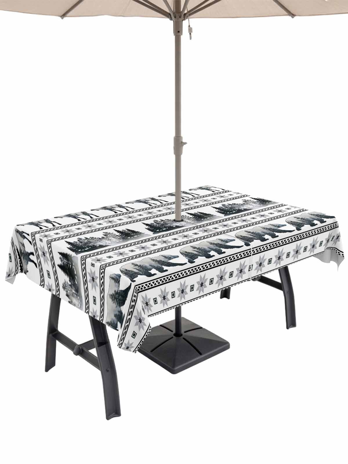 52x70 Inch Outdoor Tablecloth with Umbrella Hole Zipper Rectangle Boho ...