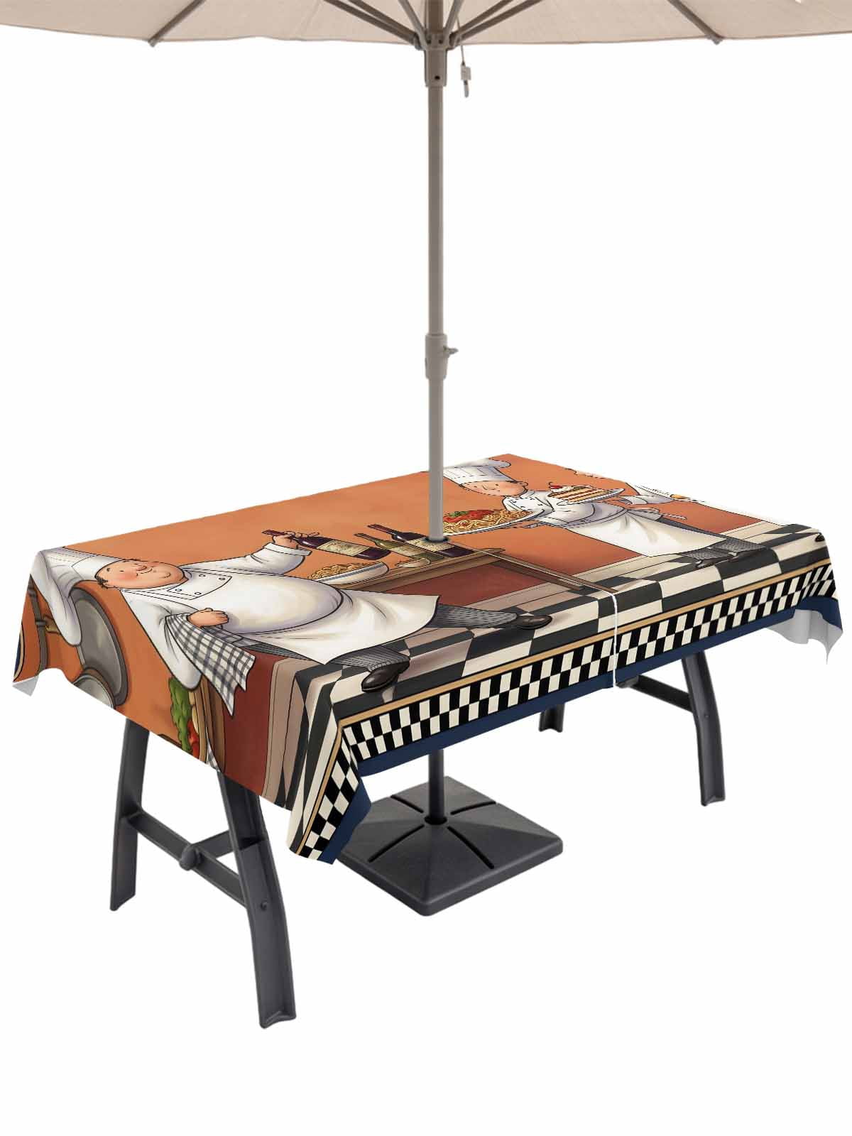 52x70 Inch Outdoor Tablecloth with Umbrella Hole Zipper Rectangle Chef ...