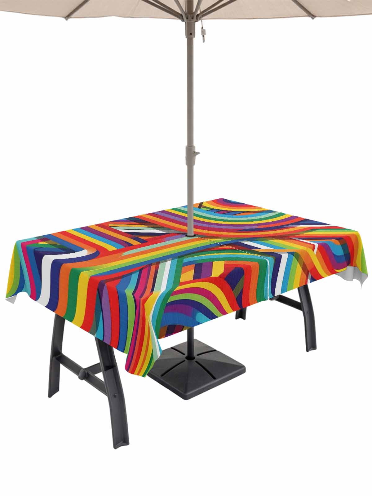 52x70 Inch Outdoor Tablecloth with Umbrella Hole Zipper Rectangle ...