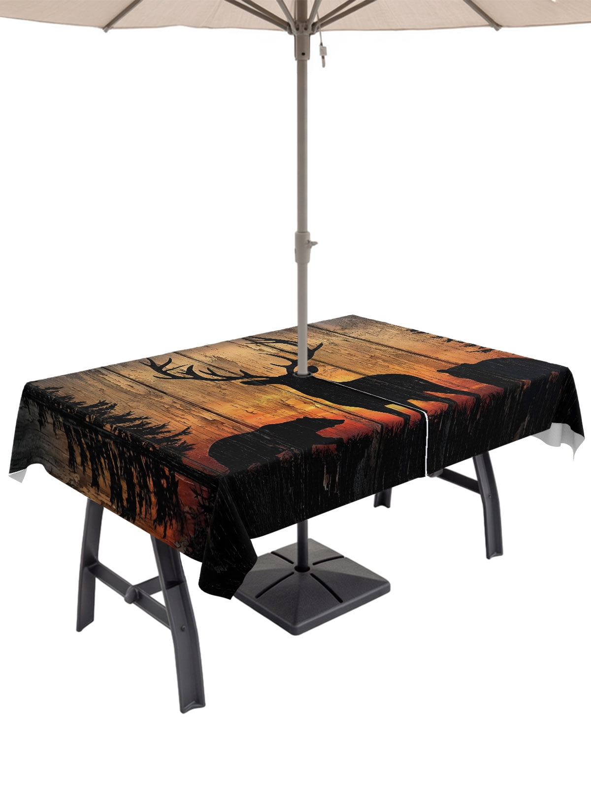 52x70 Inch Outdoor Tablecloth with Umbrella Hole Zipper Rectangle Deer ...