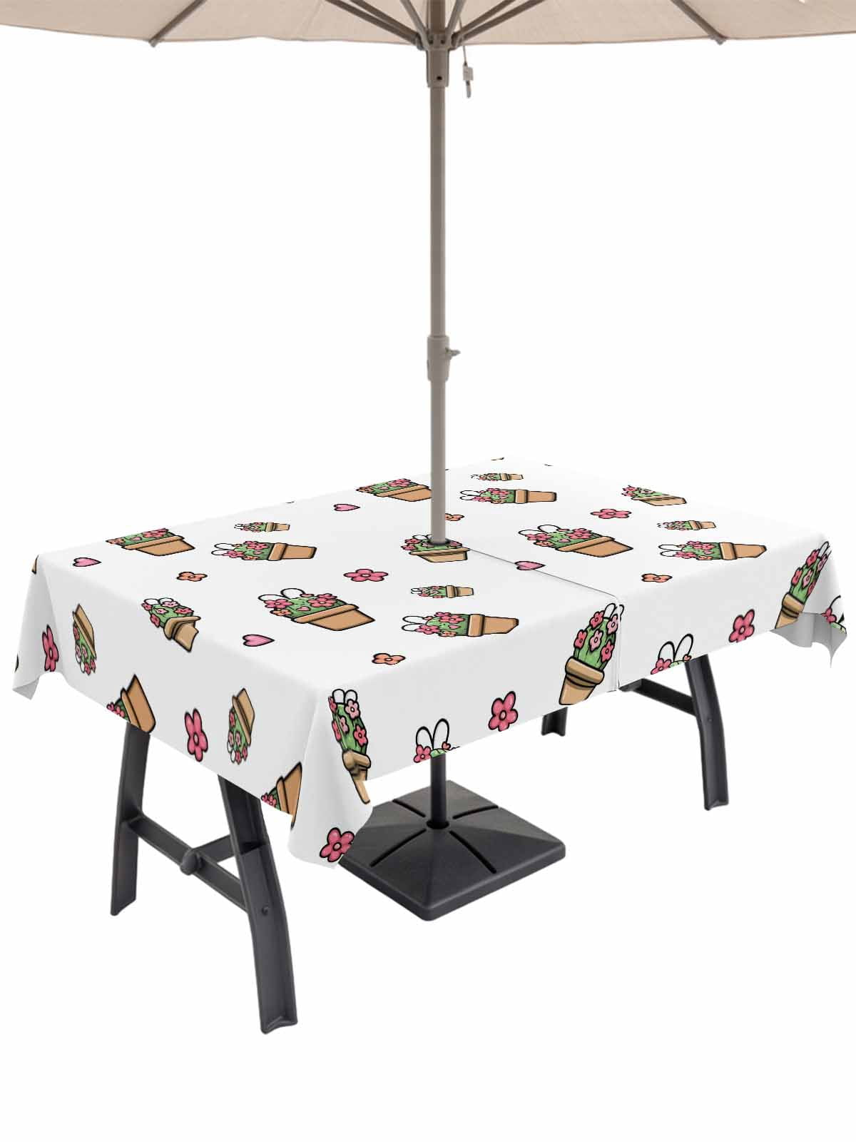 52x70 Inch Outdoor Tablecloth with Umbrella Hole Zipper Rectangle ...