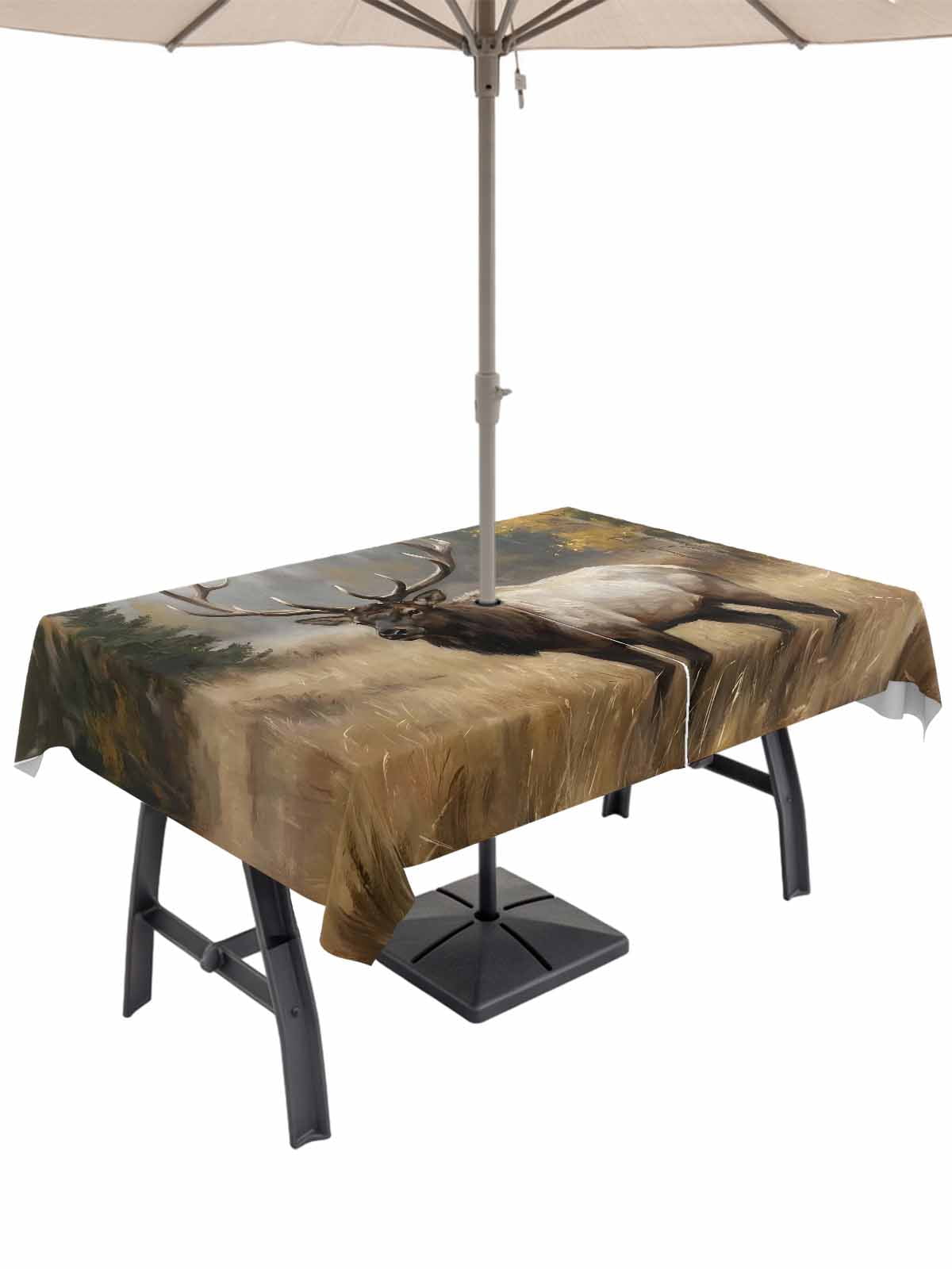 52x70 Inch Outdoor Tablecloth with Umbrella Hole Zipper Rectangle Farm ...
