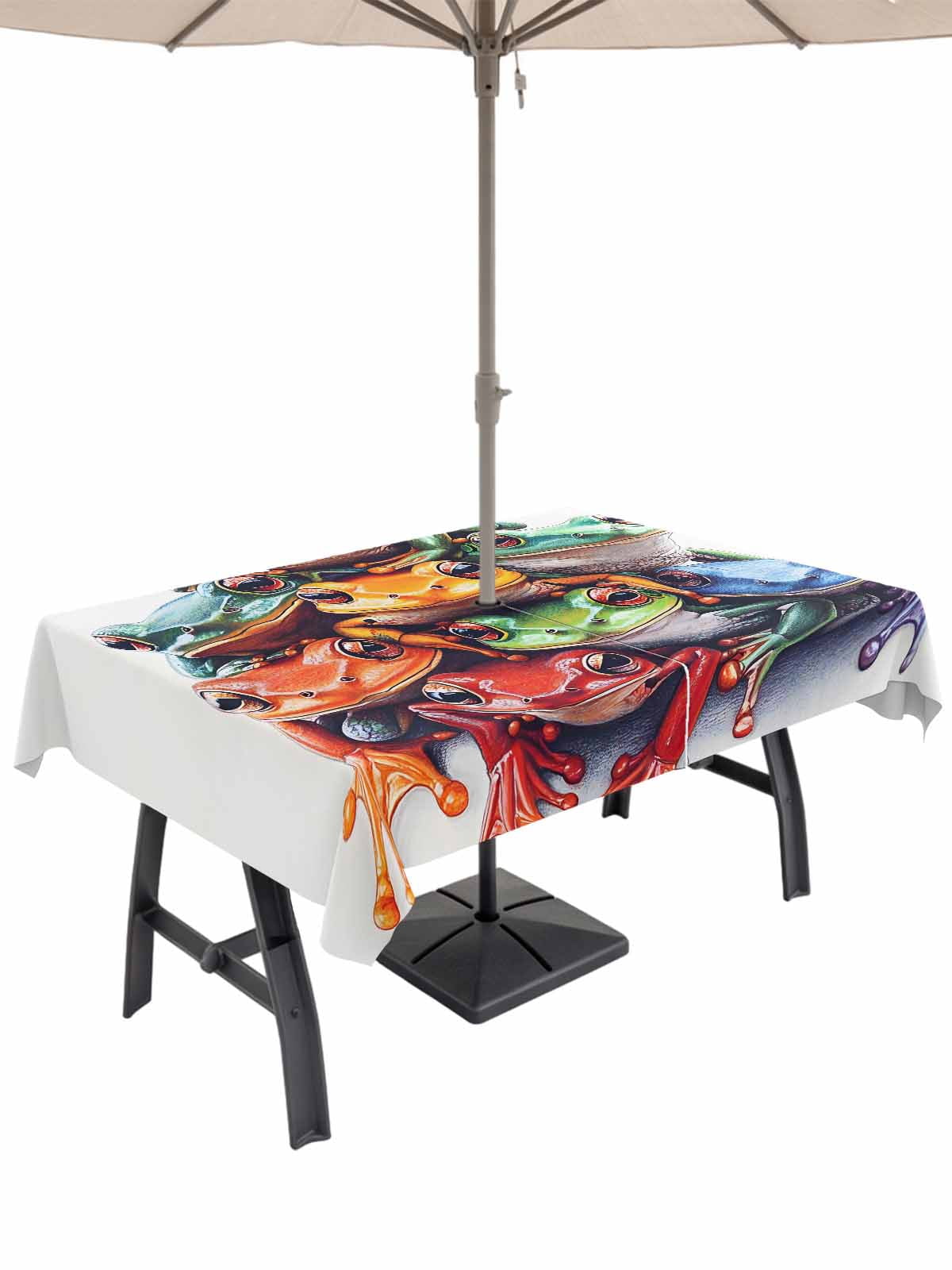 52x70 Inch Outdoor Tablecloth with Umbrella Hole Zipper Rectangle Frogs ...