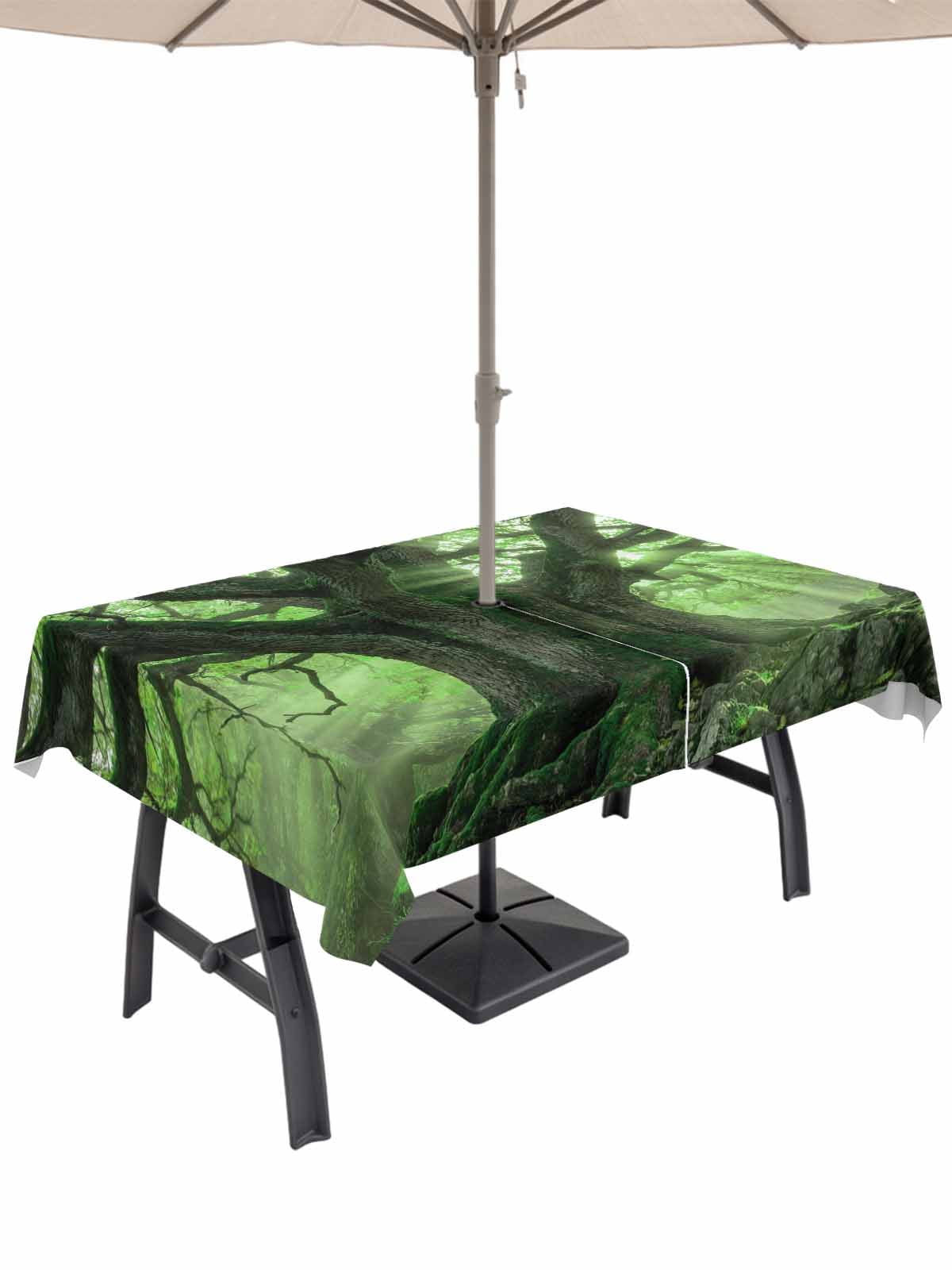 52x70 Inch Outdoor Tablecloth with Umbrella Hole Zipper Rectangle Green ...