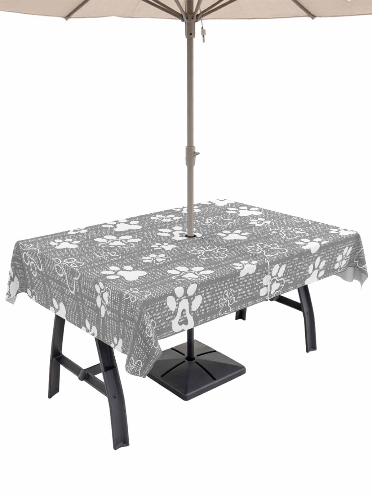 52x70 Inch Outdoor Tablecloth with Umbrella Hole Zipper Rectangle Grey ...