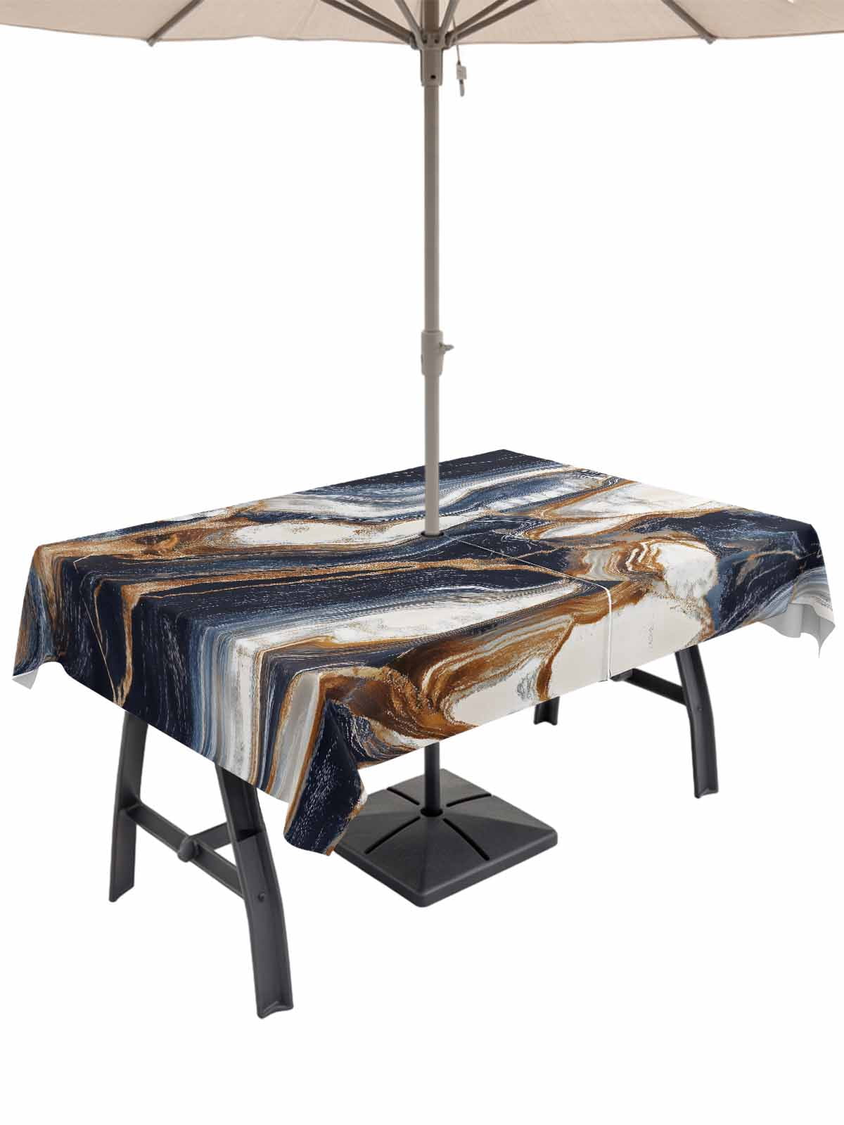 52x70 Inch Outdoor Tablecloth with Umbrella Hole Zipper Rectangle Navy ...
