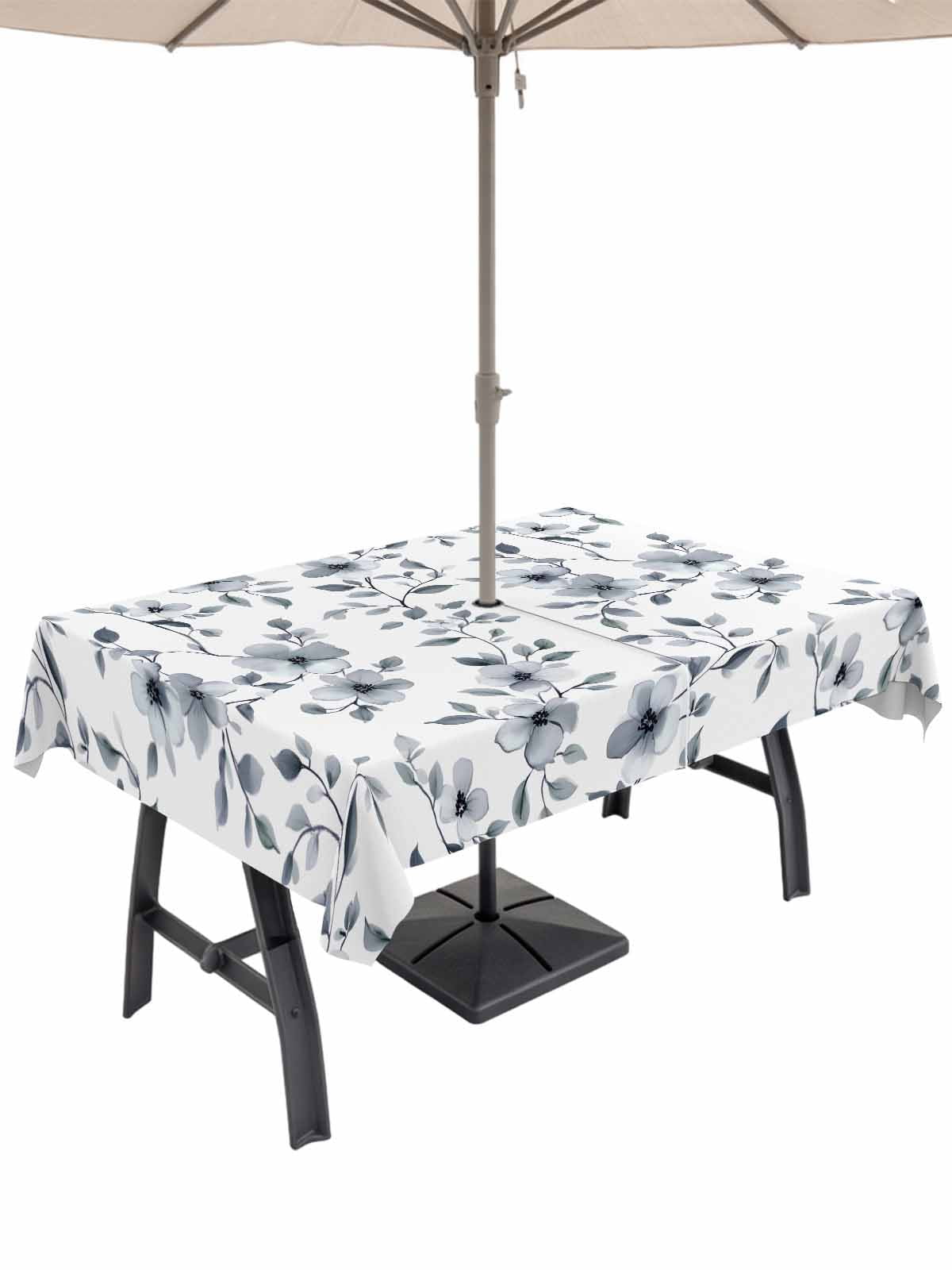 52x70 Inch Outdoor Tablecloth with Umbrella Hole Zipper Rectangle Navy ...