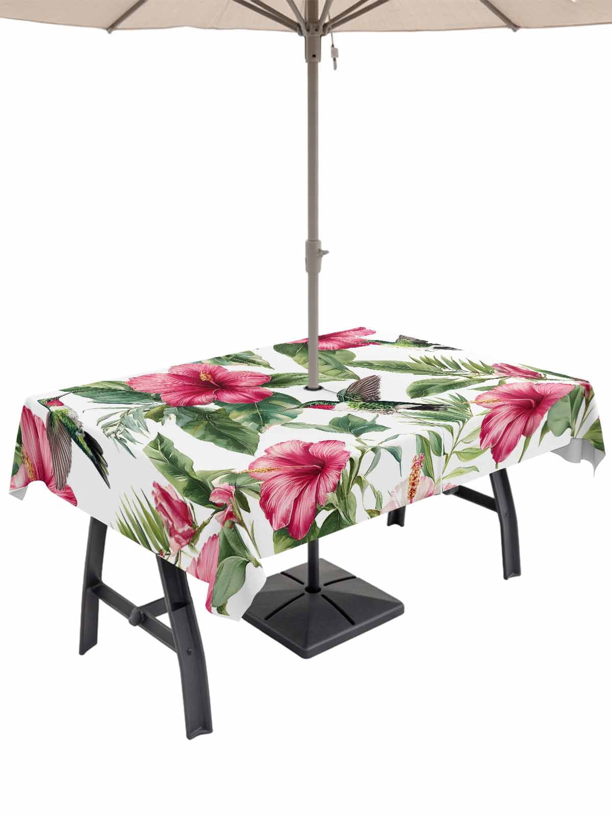 52x70 Inch Outdoor Tablecloth with Umbrella Hole Zipper Rectangle Pink ...