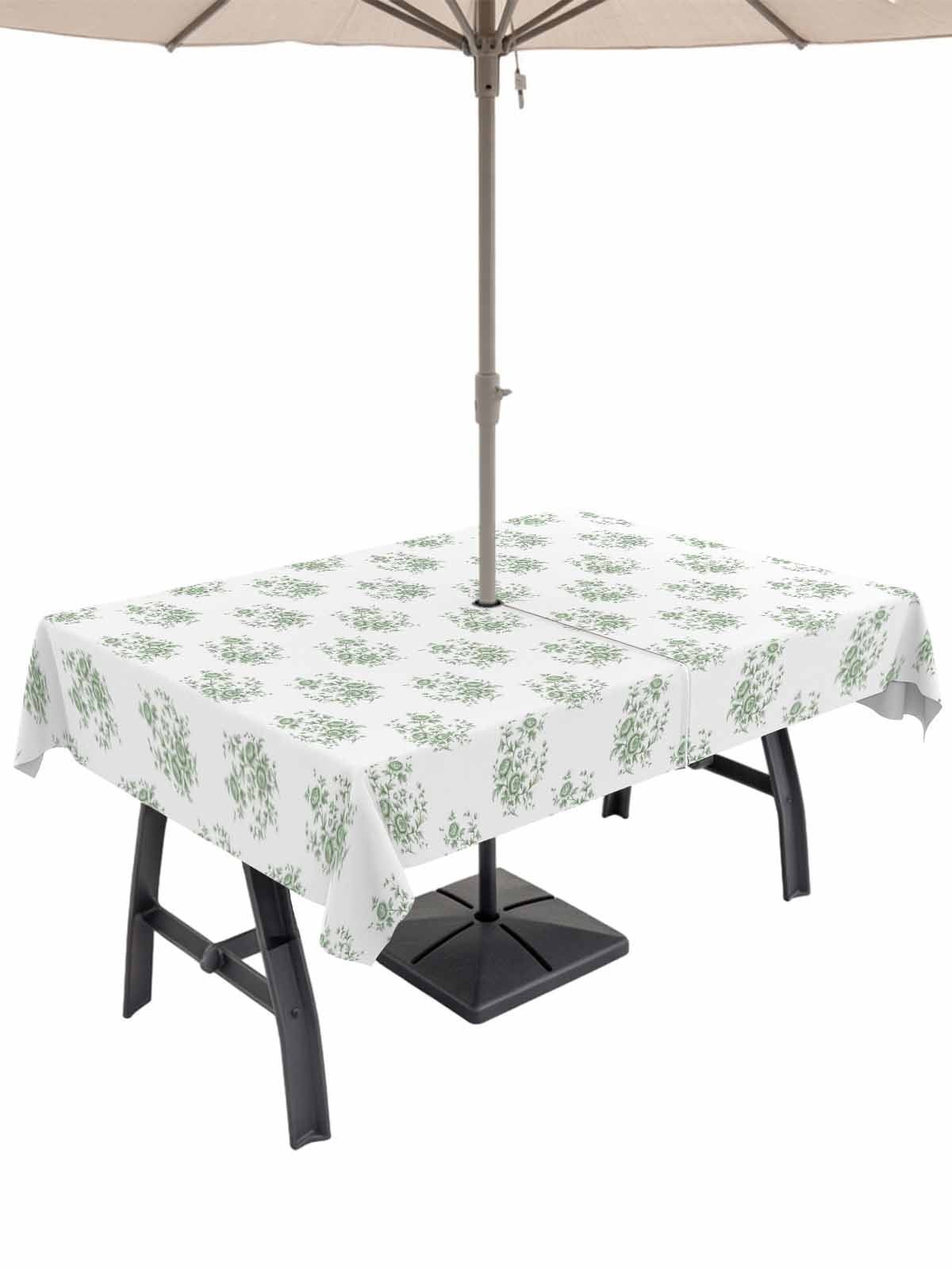 52x70 Inch Outdoor Tablecloth with Umbrella Hole Zipper Rectangle Sage ...