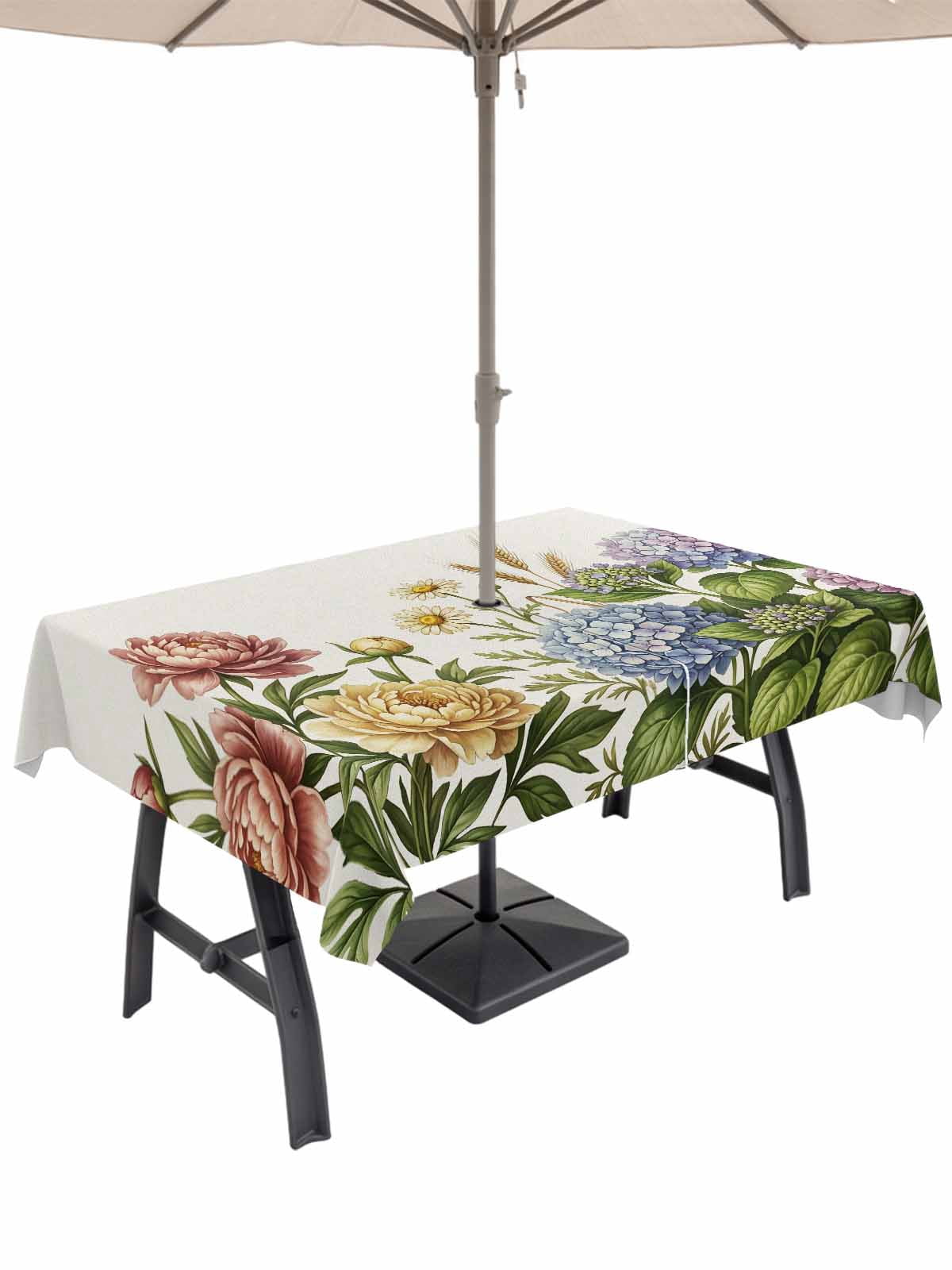 52x70 Inch Outdoor Tablecloth with Umbrella Hole Zipper Rectangle ...