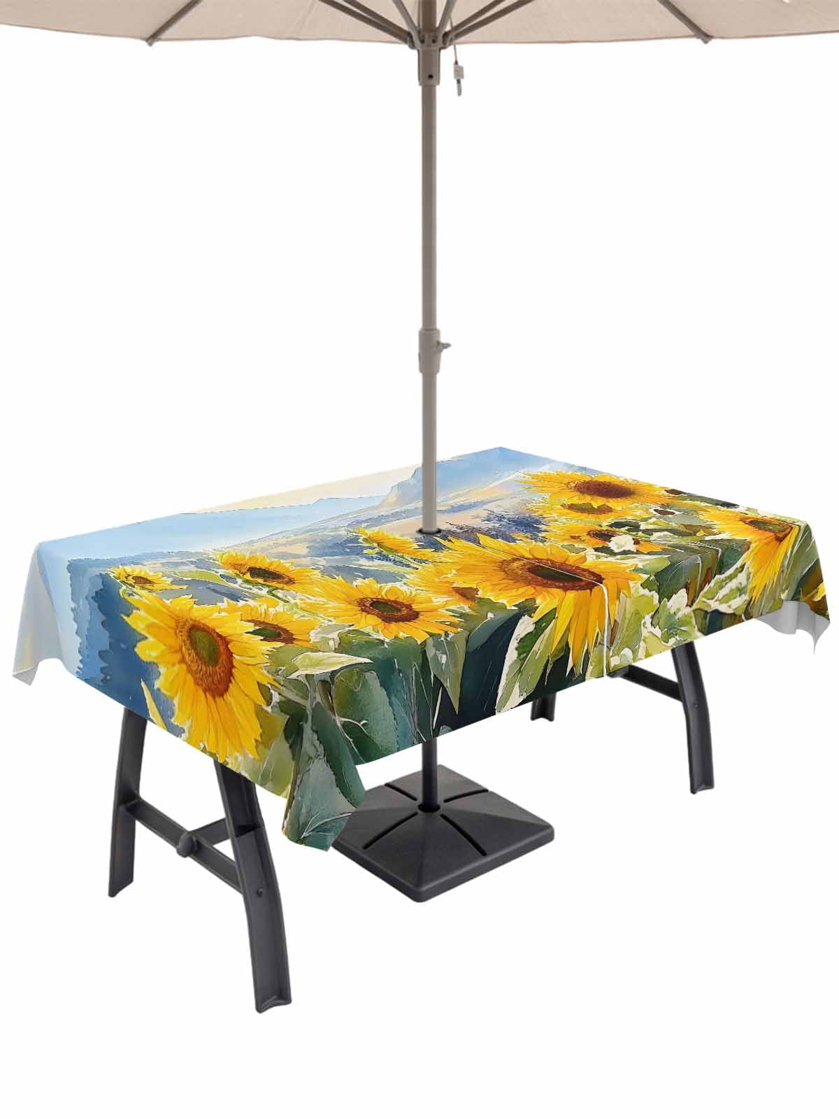 52x70 Inch Outdoor Tablecloth with Umbrella Hole Zipper Rectangle ...