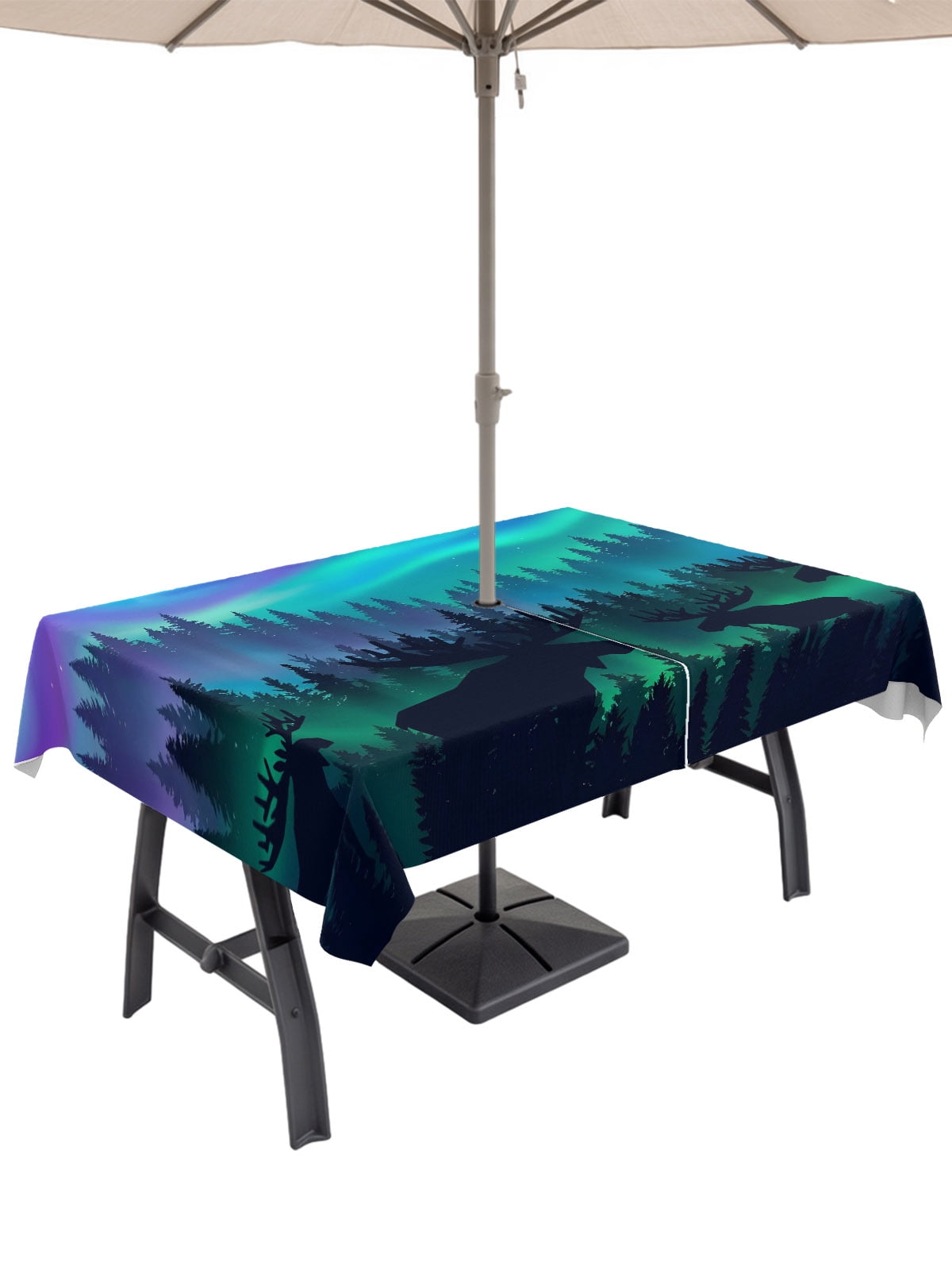 52x70 Inch Outdoor Tablecloth with Umbrella Hole Zipper Rectangle Teal ...