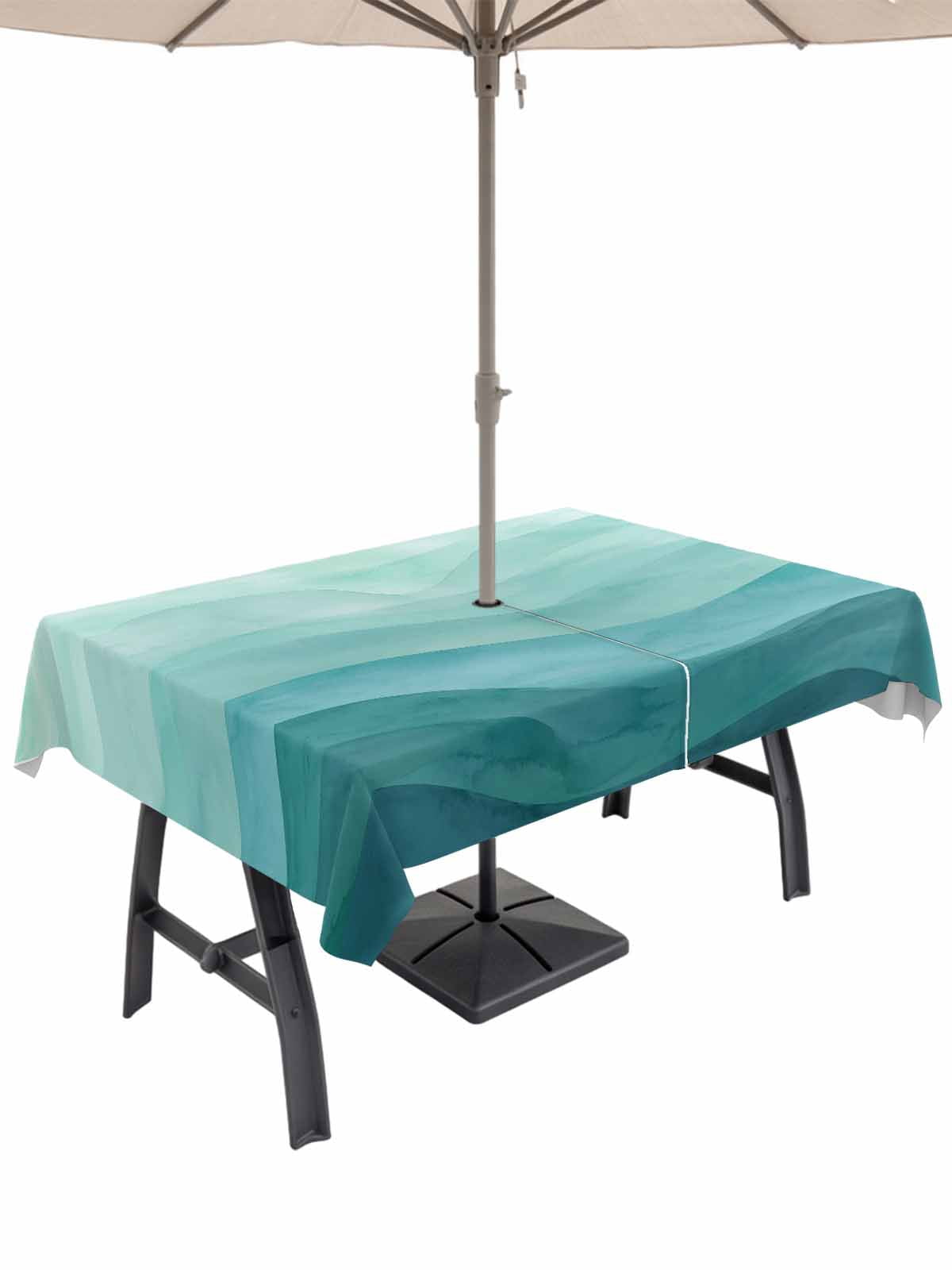 52x70 Inch Outdoor Tablecloth with Umbrella Hole Zipper Rectangle Teal ...