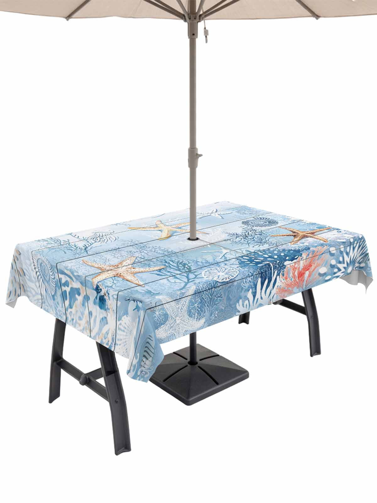 52x70 Tablecloth Rectangle, Blue Coastal Outdoor Tablecloth with ...