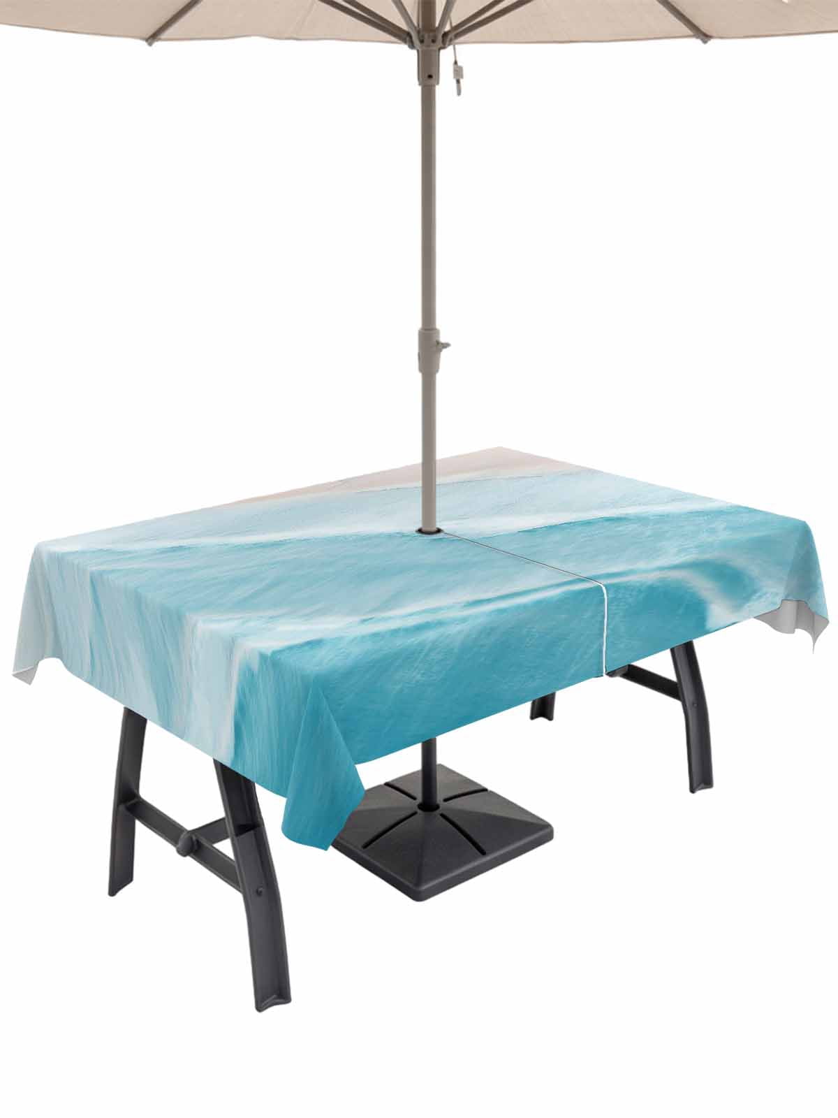52x70 Tablecloth Rectangle, Blue Coastal Wave Outdoor Tablecloth with ...