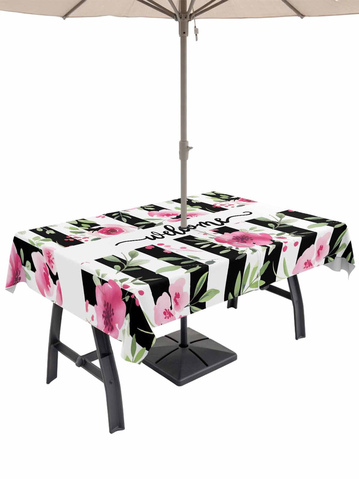 52x70 Tablecloth Rectangle, Pink Red Flower Outdoor Tablecloth with ...