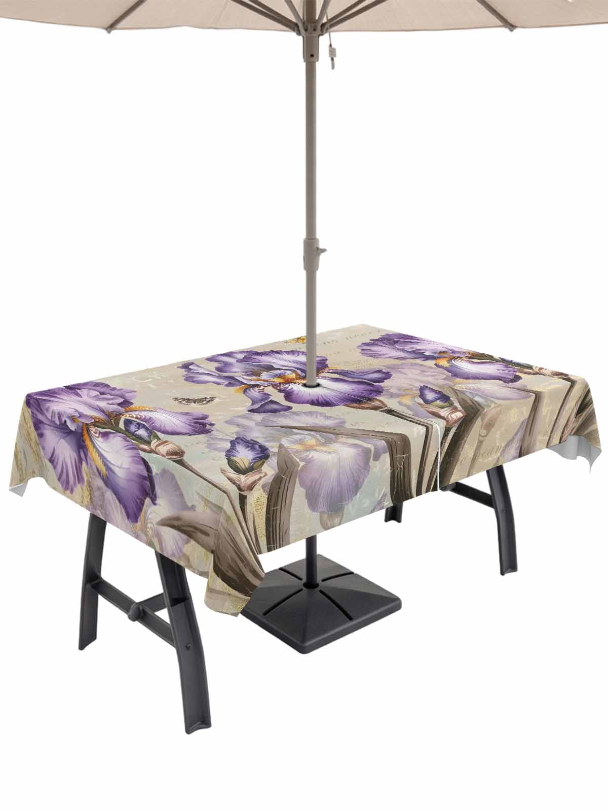 52x70 Tablecloth Rectangle, Purple Iris Outdoor Tablecloth with ...