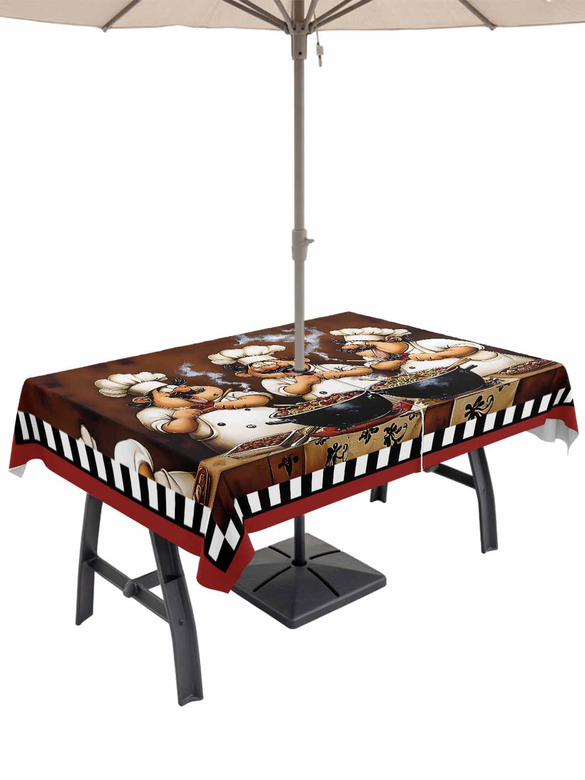 52x70 Tablecloth Rectangle, Red Chef Outdoor Tablecloth with Umbrella ...