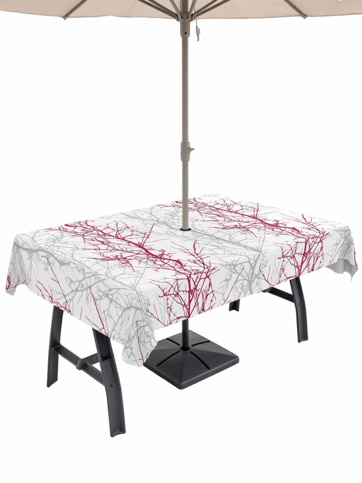 52x70 Tablecloth Rectangle, Red Grey Branch Outdoor Tablecloth with ...