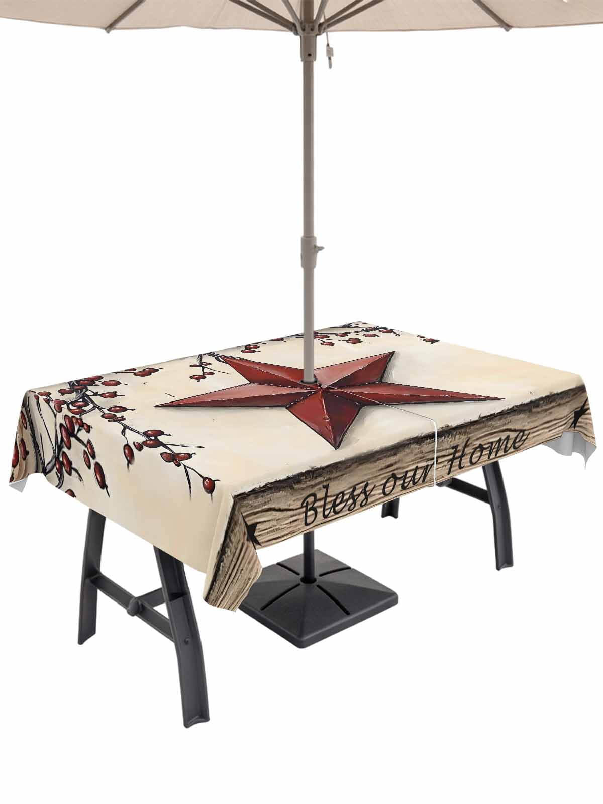 52x70 Tablecloth Rectangle, Red Texas Star Rustic Outdoor Tablecloth ...