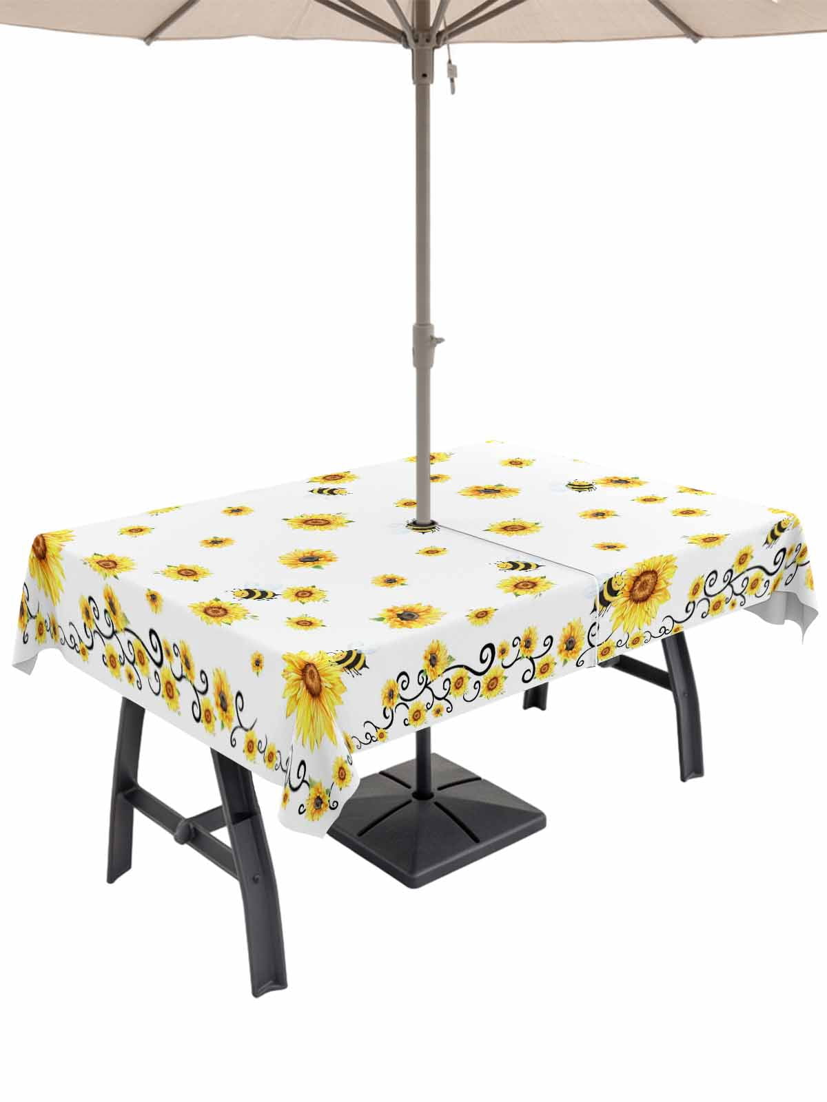 52x70 Tablecloth Rectangle, Sunflower Bees Outdoor Tablecloth with ...