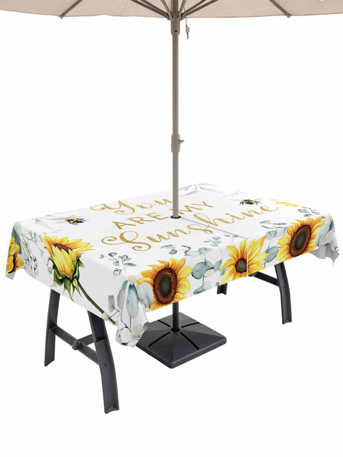 52x70 Tablecloth Rectangle, Sunflower Outdoor Tablecloth with Umbrella ...