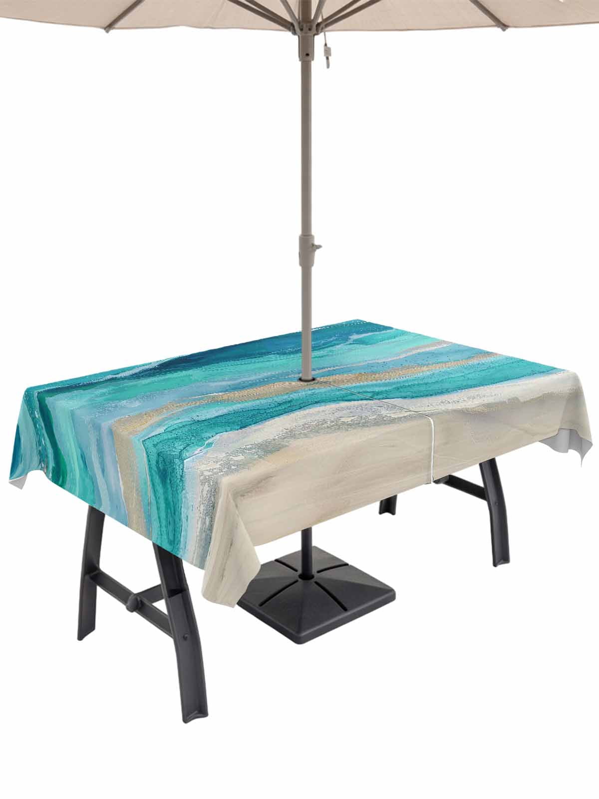 52x70 Tablecloth Rectangle, Teal Coastal Outdoor Tablecloth with ...