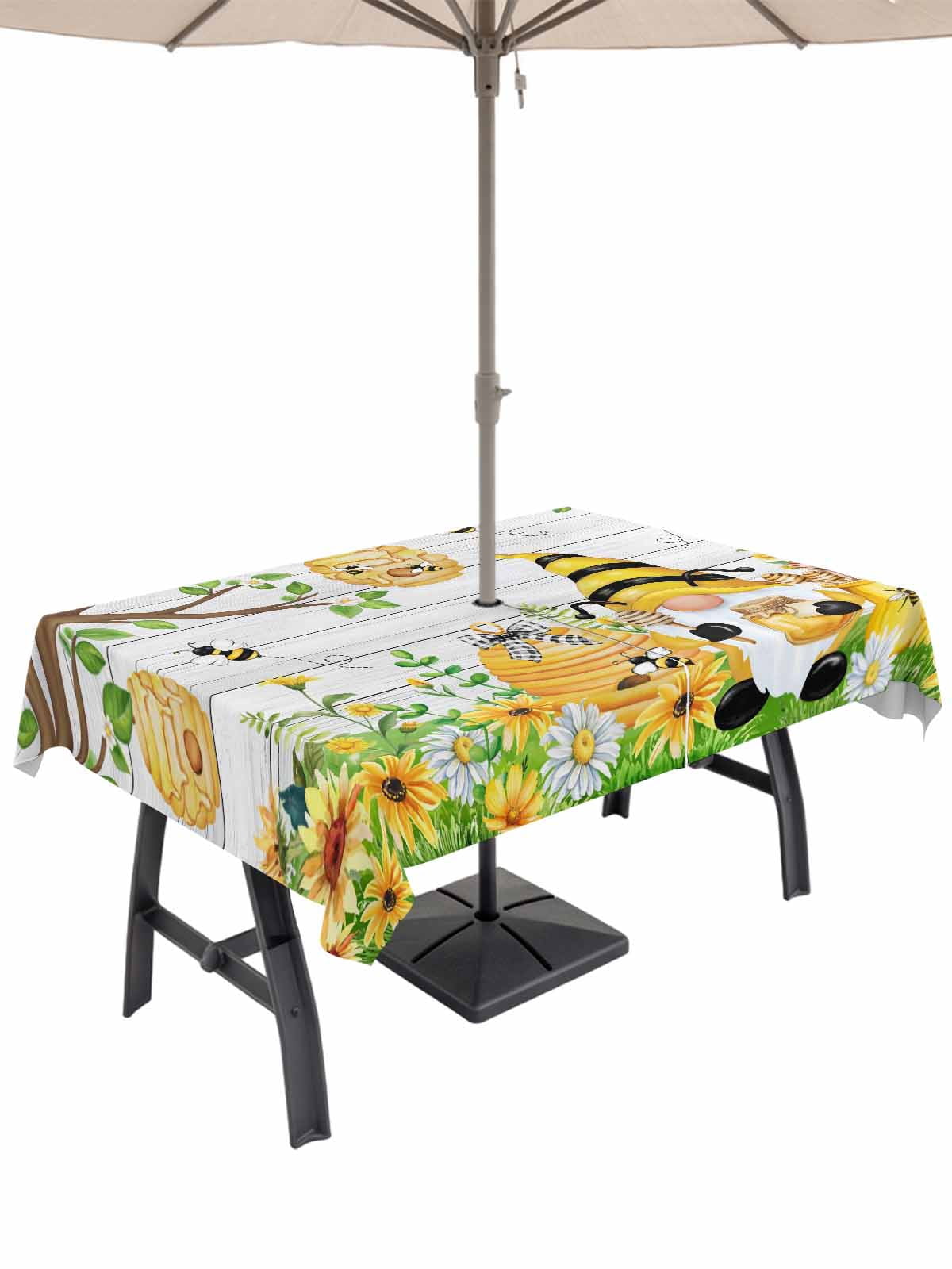 52x70 Tablecloth Rectangle, Yellow Daisy Gnomes Outdoor Tablecloth with ...