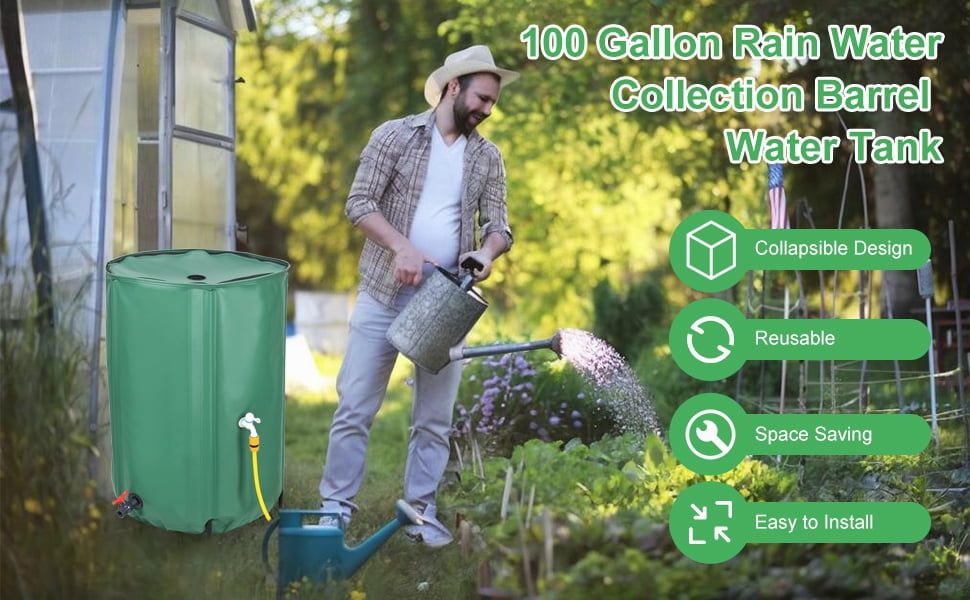 53/100 Gallon Rain Barrel Water Collection System, Collapsible Portable ...