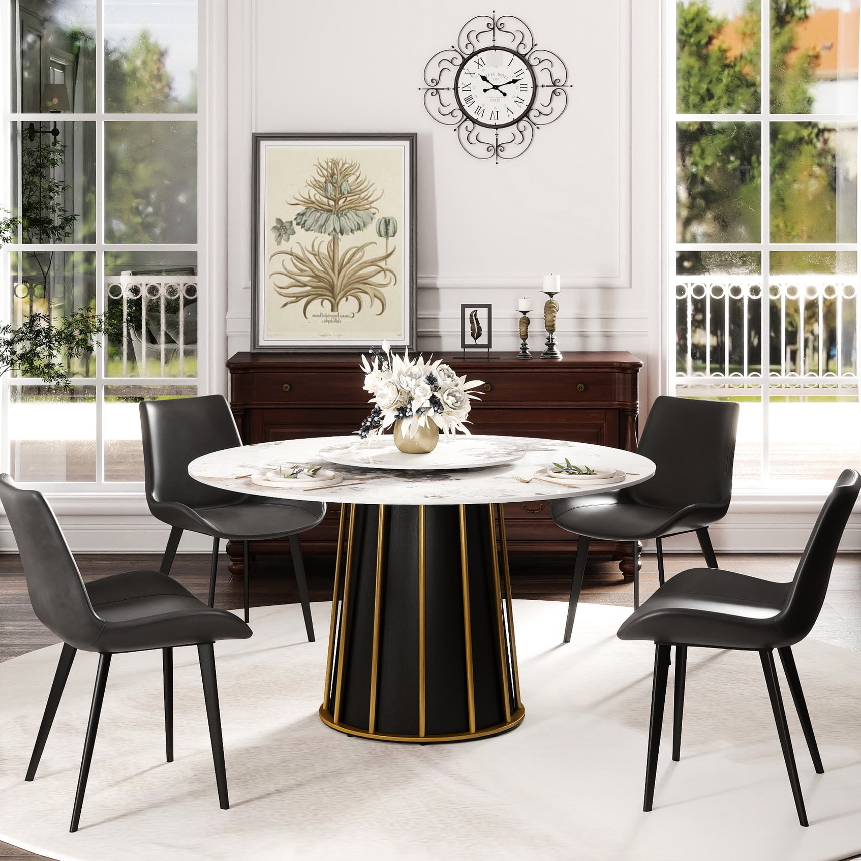 53.15" Round Sintered Stone Dining Table with Hollow Base / Fire ...