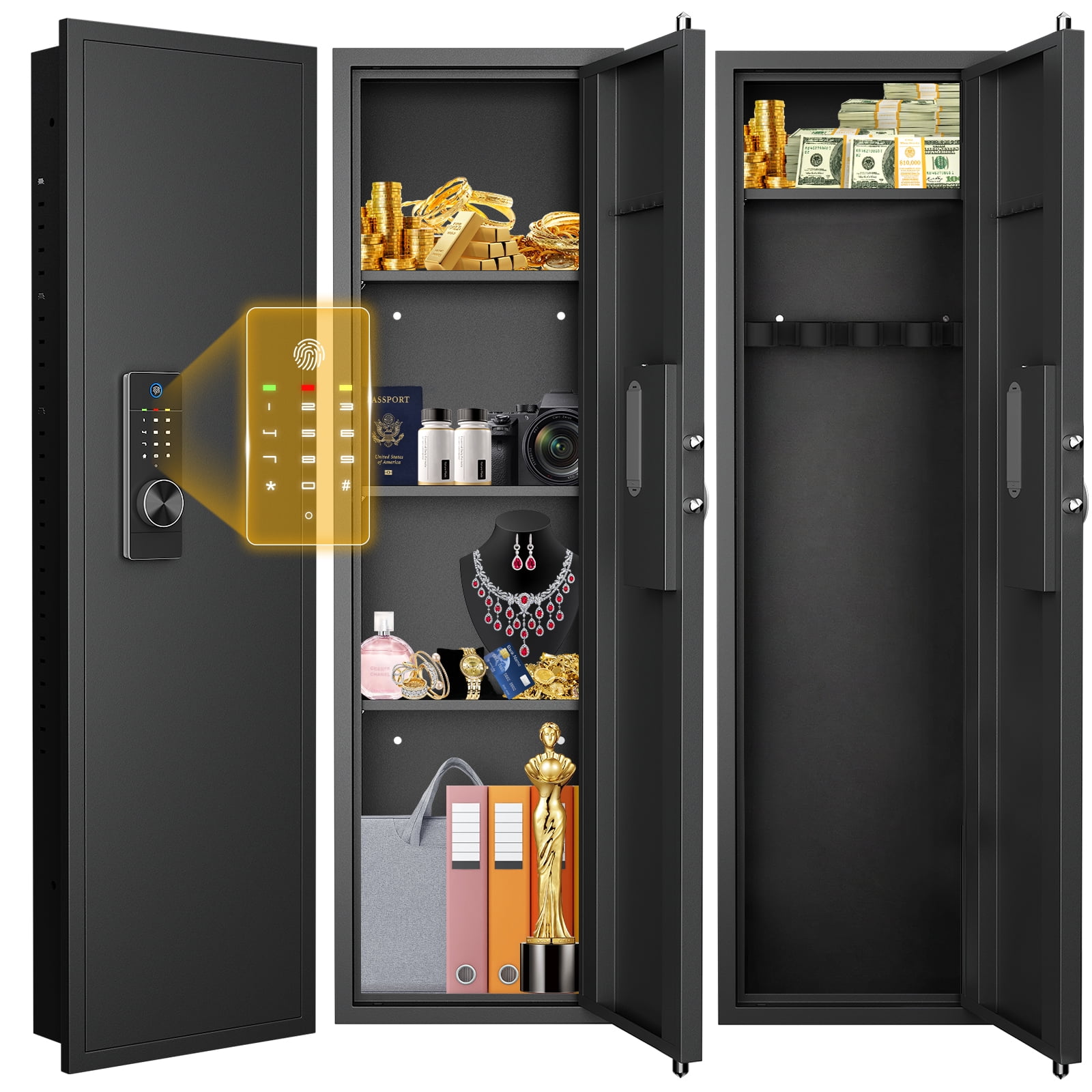 53.15" Wall Safe Between the Studs, Biometric Fingerprint Hidden Safe ...