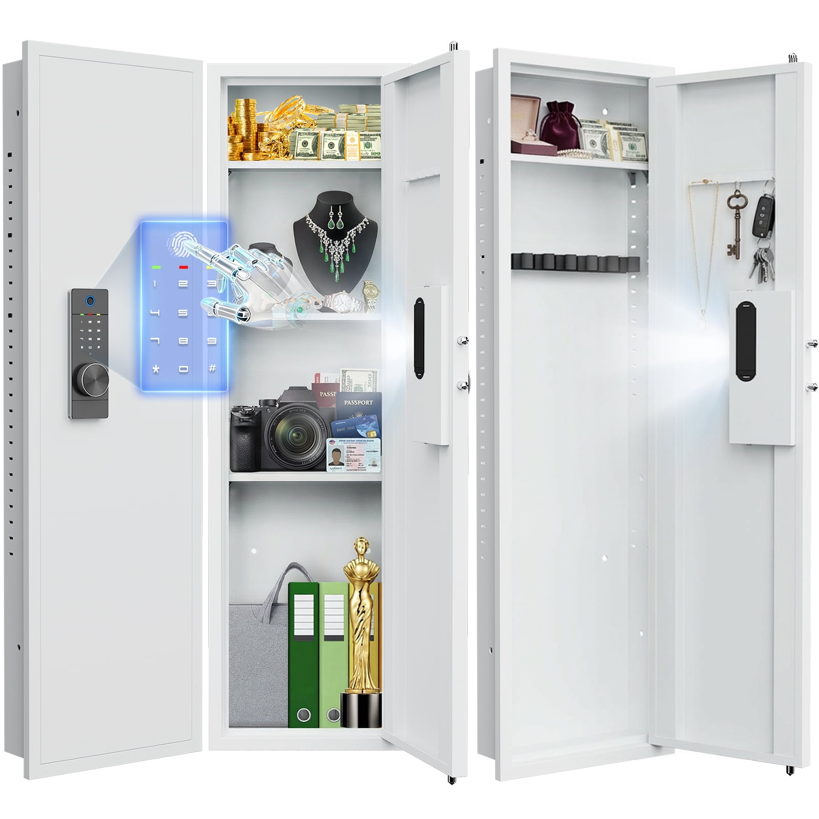 53.15" Wall Gun Cabinet, Biometric Fingerprint Hidden Safe With Dual ...