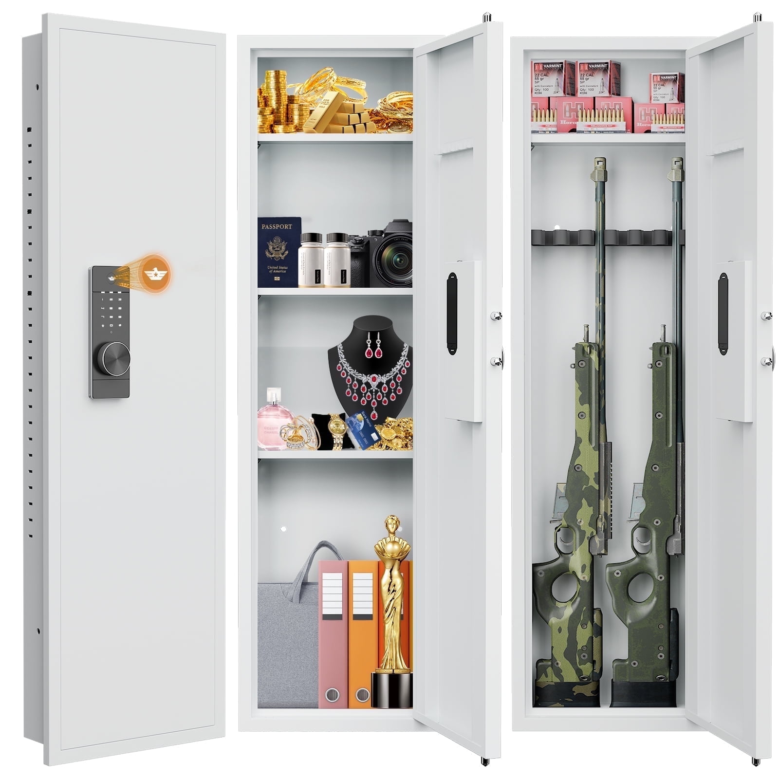53.15" Wall Gun Safes, Dual Alarm System And Silent Mode, Gun Cabinet ...