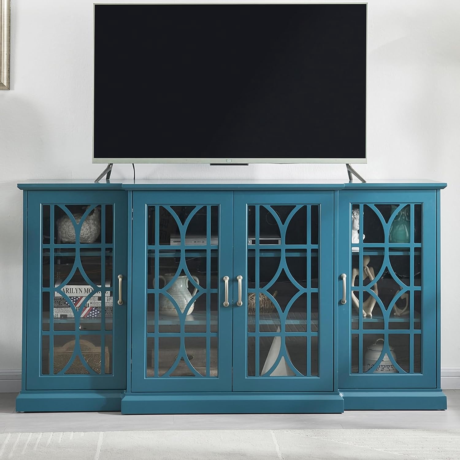 53'' Teal Sideboard Storage Buffet Cabinet TV Console Table with Glass ...