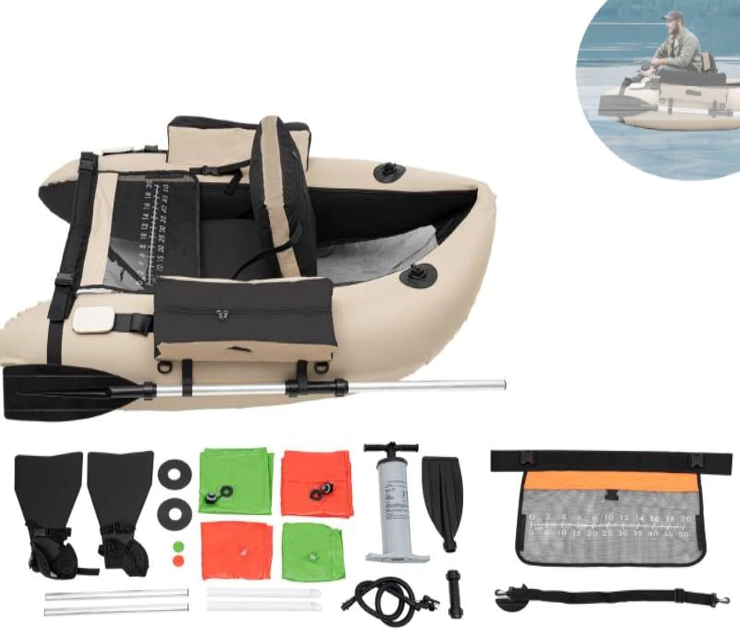 53.5 * 41.5IN Outdoor Fishing Boat with Paddle, Flippers, 20IN Fish ...