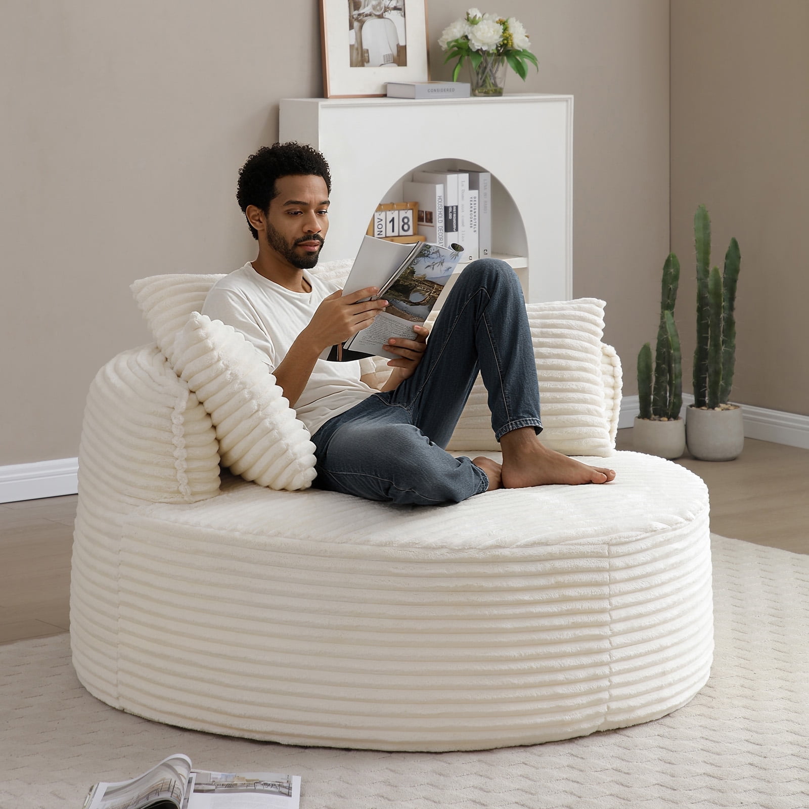 53.5” CAPCAEK Corduroy Round Chair, Comfy Deep Seat Boneless Sofa Chair ...