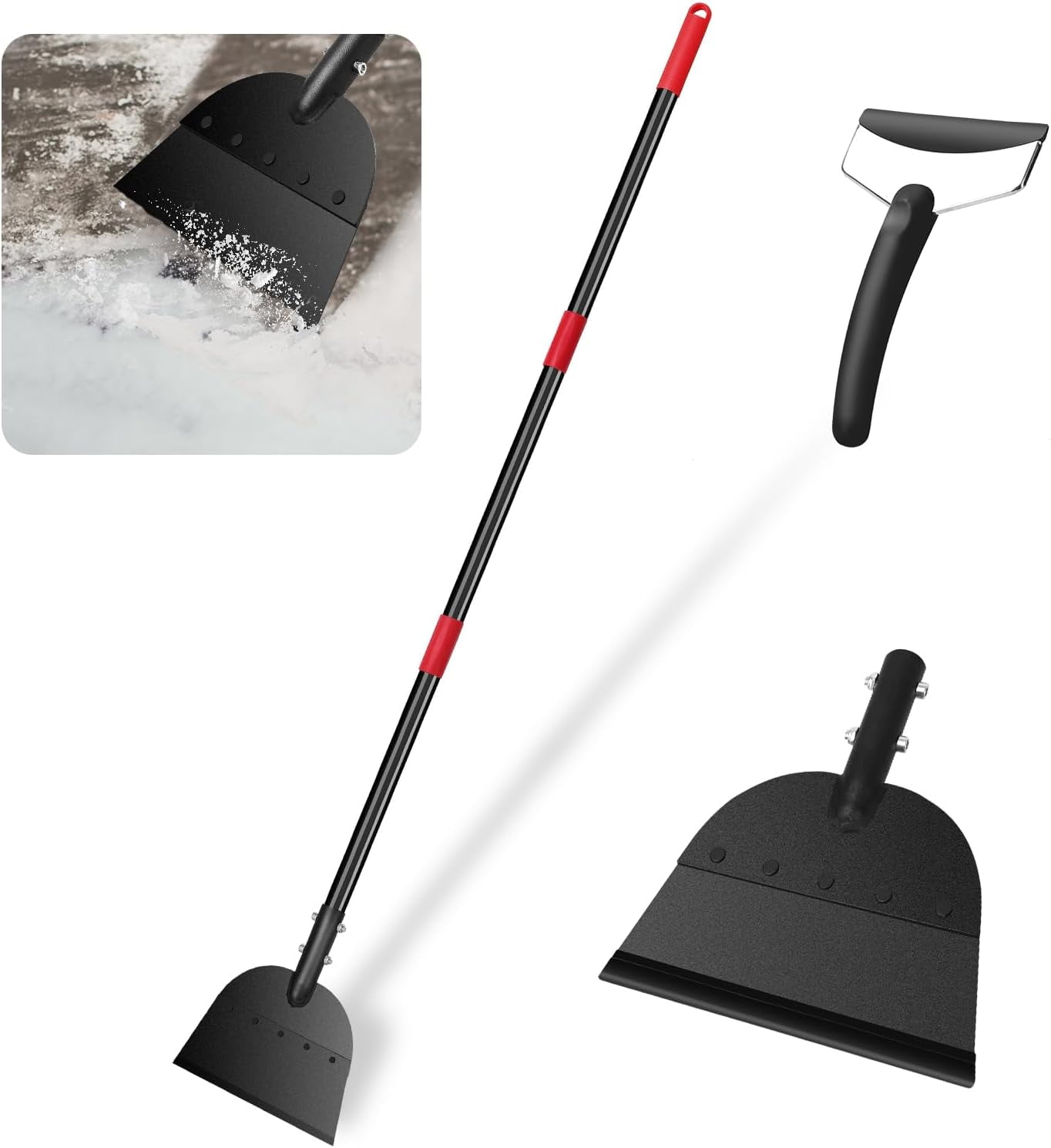 53.5 Inch Snow Shovel, Heavy Duty Ice Scraper for Driveway and Pavement ...