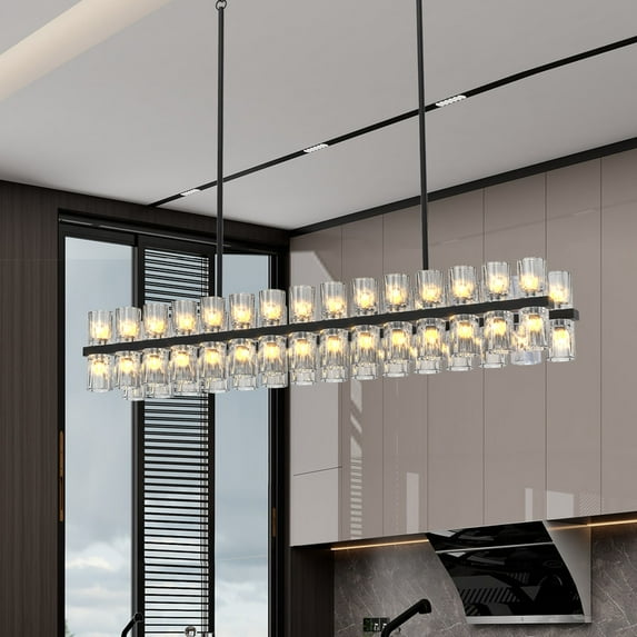 53.5" Rectangular Black Crystal Chandelier - Modern Luxury LED Lighting ...