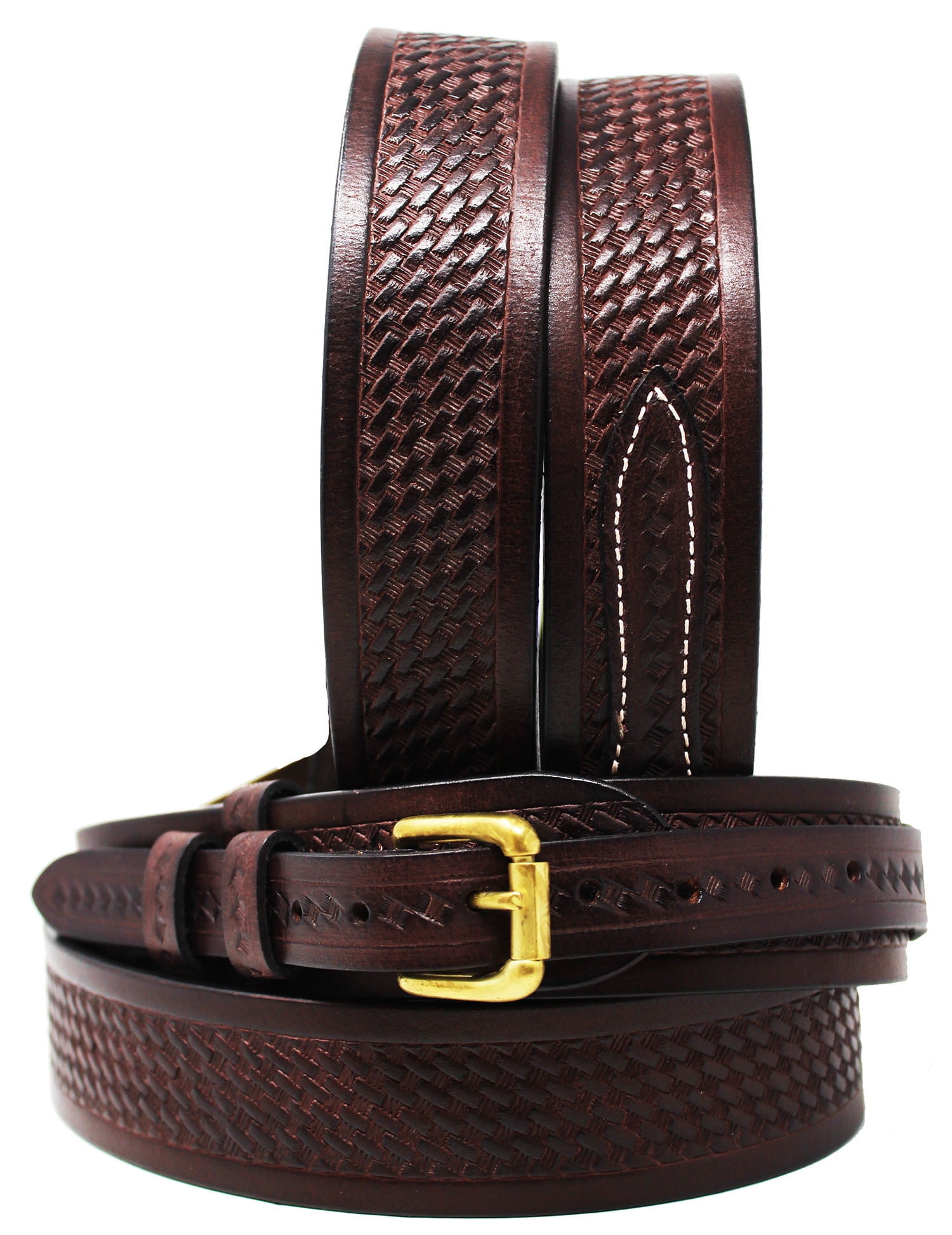 53-54 Men's 1-1/2" Western Brown Basket Weave Tooled Leather Ranger ...