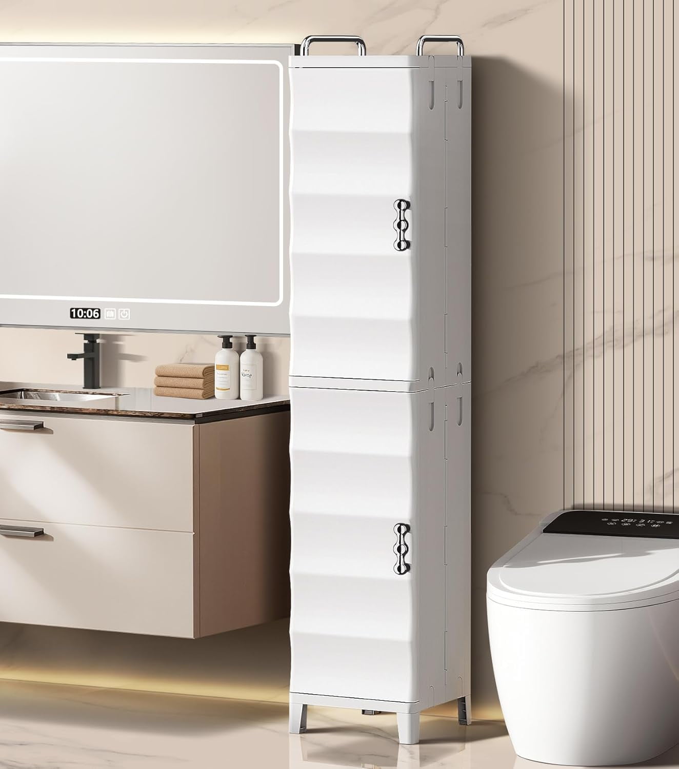 53.54" Tall Narrow Bathroom Storage Cabinet with Doors and Adjustable ...