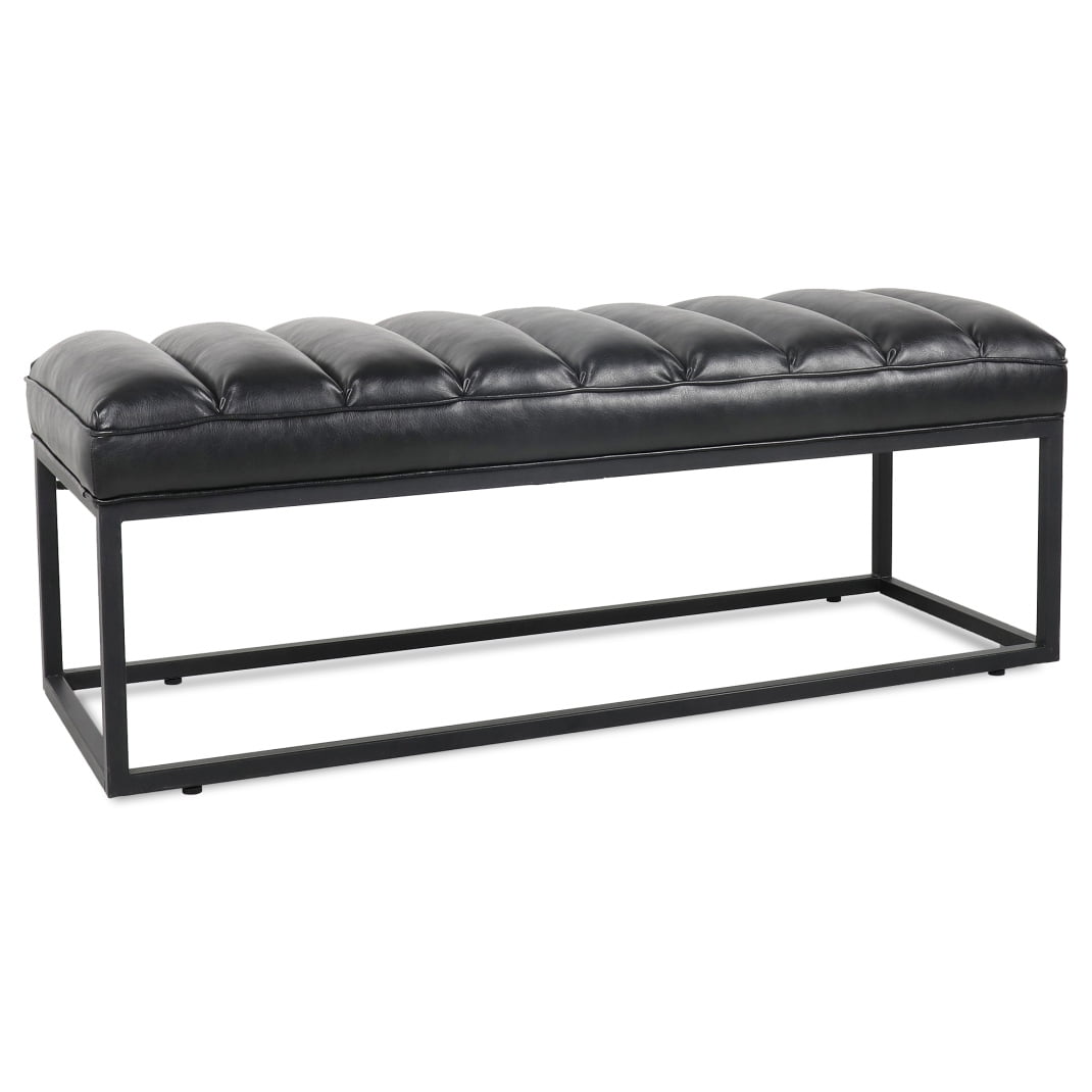53.5in Modern End of Bed Bench, Upholstered PU Bench with Metal Base ...