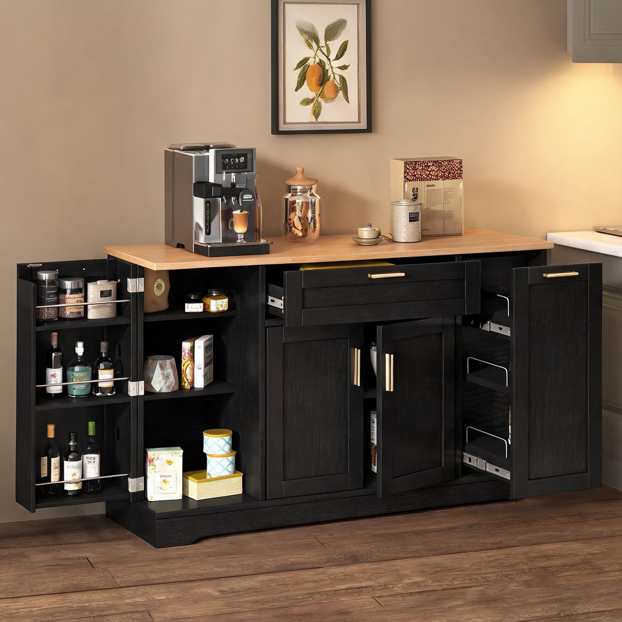 53.7-Inch Extendable Dining Table Storage Sideboard, Modern ...