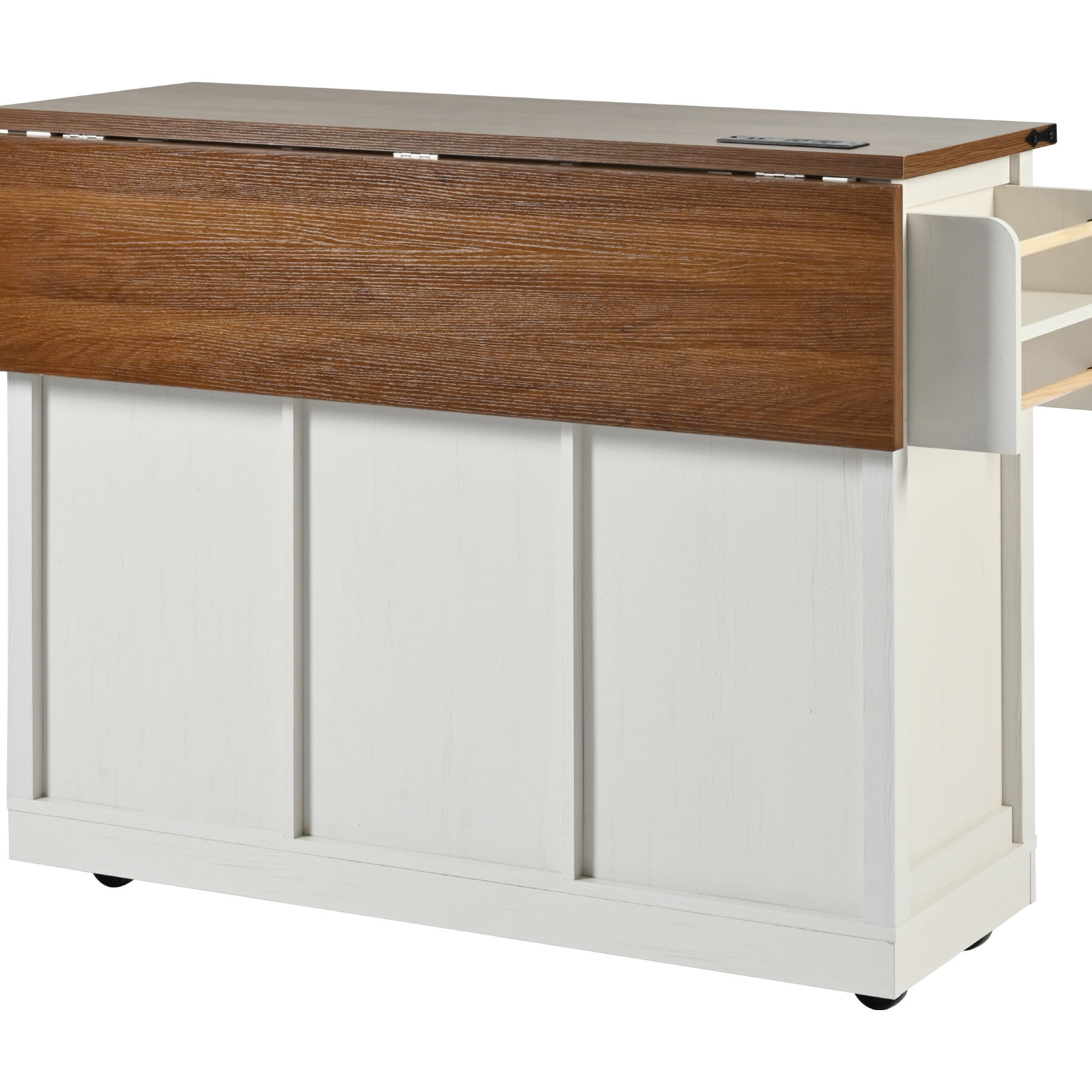 53.7" Kitchen Island On Wheels With Power Socket And Drop Leaf, 2 ...