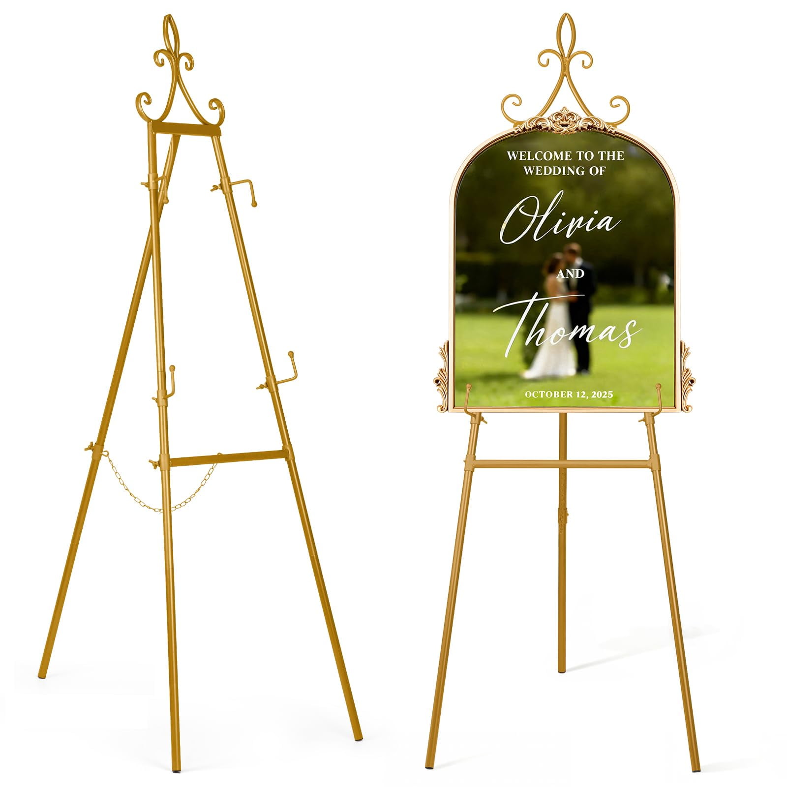 53.9" Gold Easel Stand for Wedding Welcome Sign, Adjustable Height ...