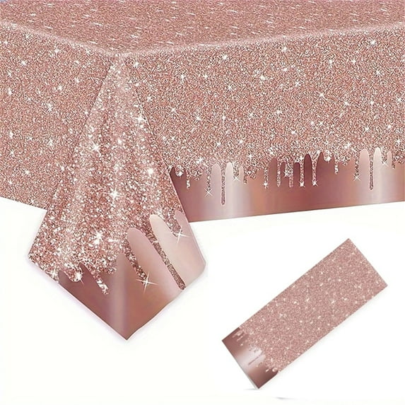 53.9X107.8In Disposable Rectangle Table Cover,Rose Gold Sprinkle ...