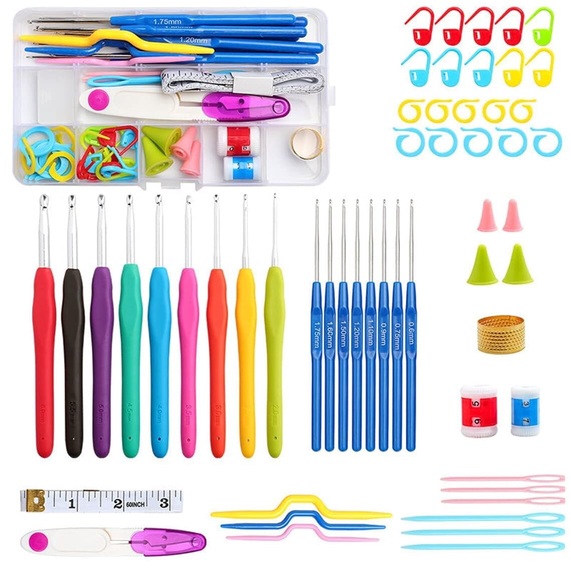 53 Arts Knitting Crochet Hook Needle Set 52 Pcs Ergonomic Crochet Hooks ...