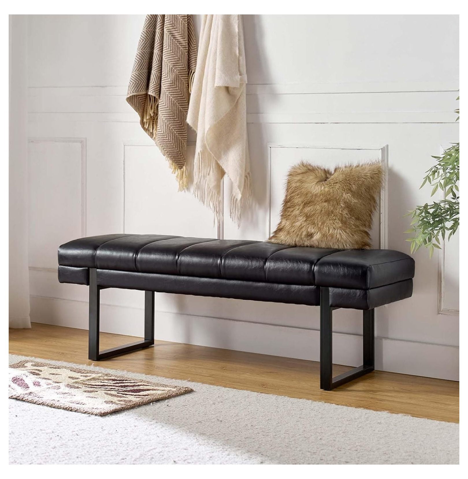 53" Button Tufted Ottoman Bench Faux Leather Upholstered Bedroom Bench ...