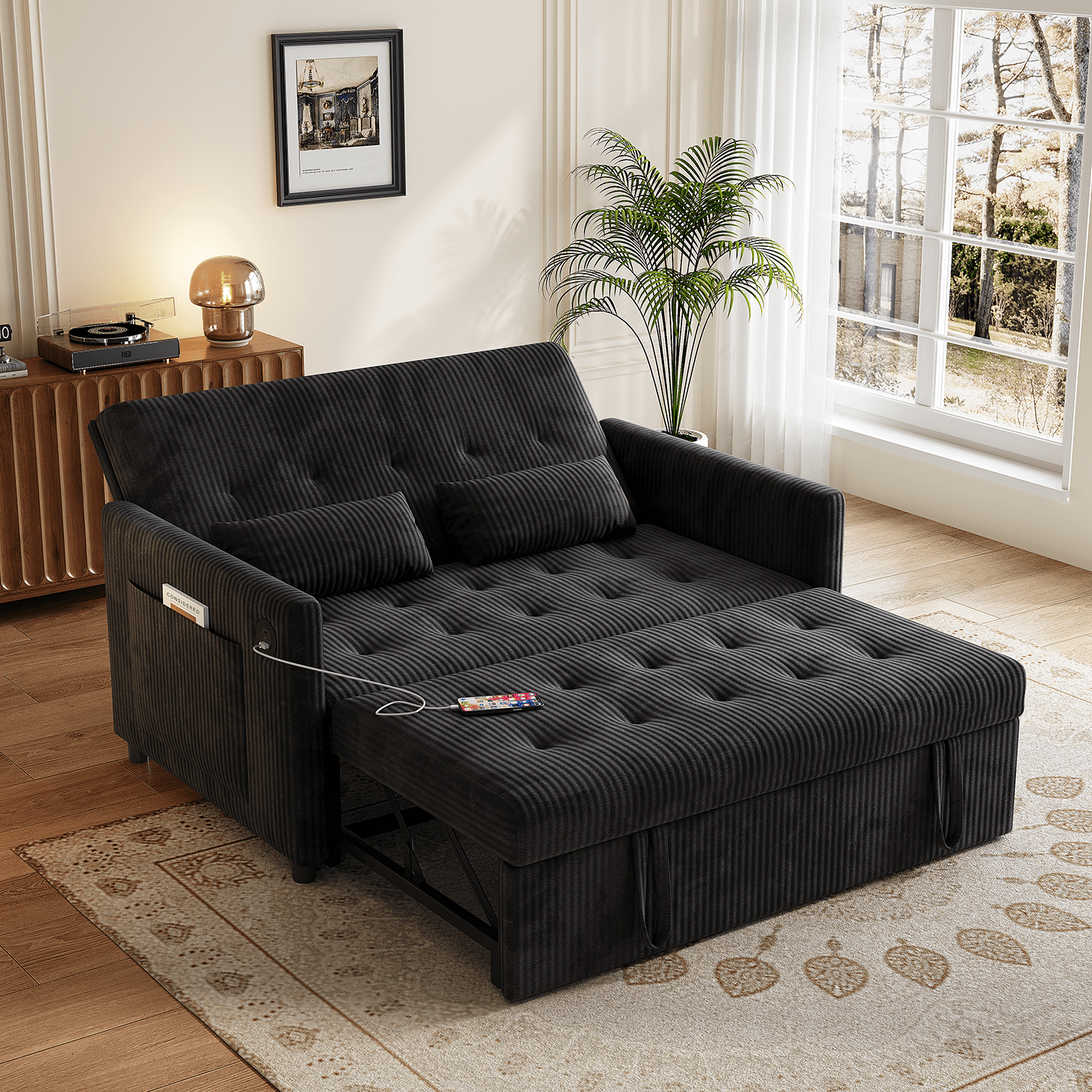 53" Corduroy 3-in-1 Convertible Loveseat Sofa Bed with Pull-Out Sleeper ...